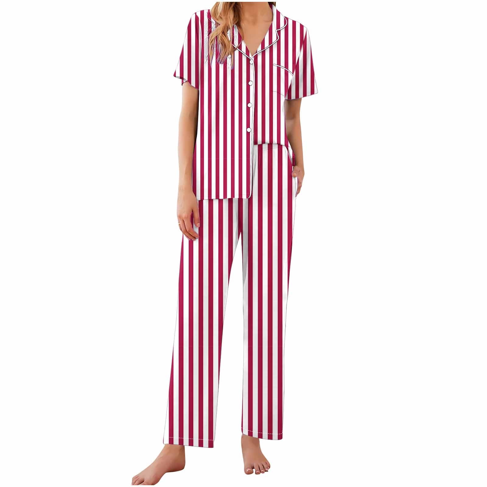 Dvprdro Fashion Striped Printed Pajamas Set Casual Short Sleeve Shirts ...