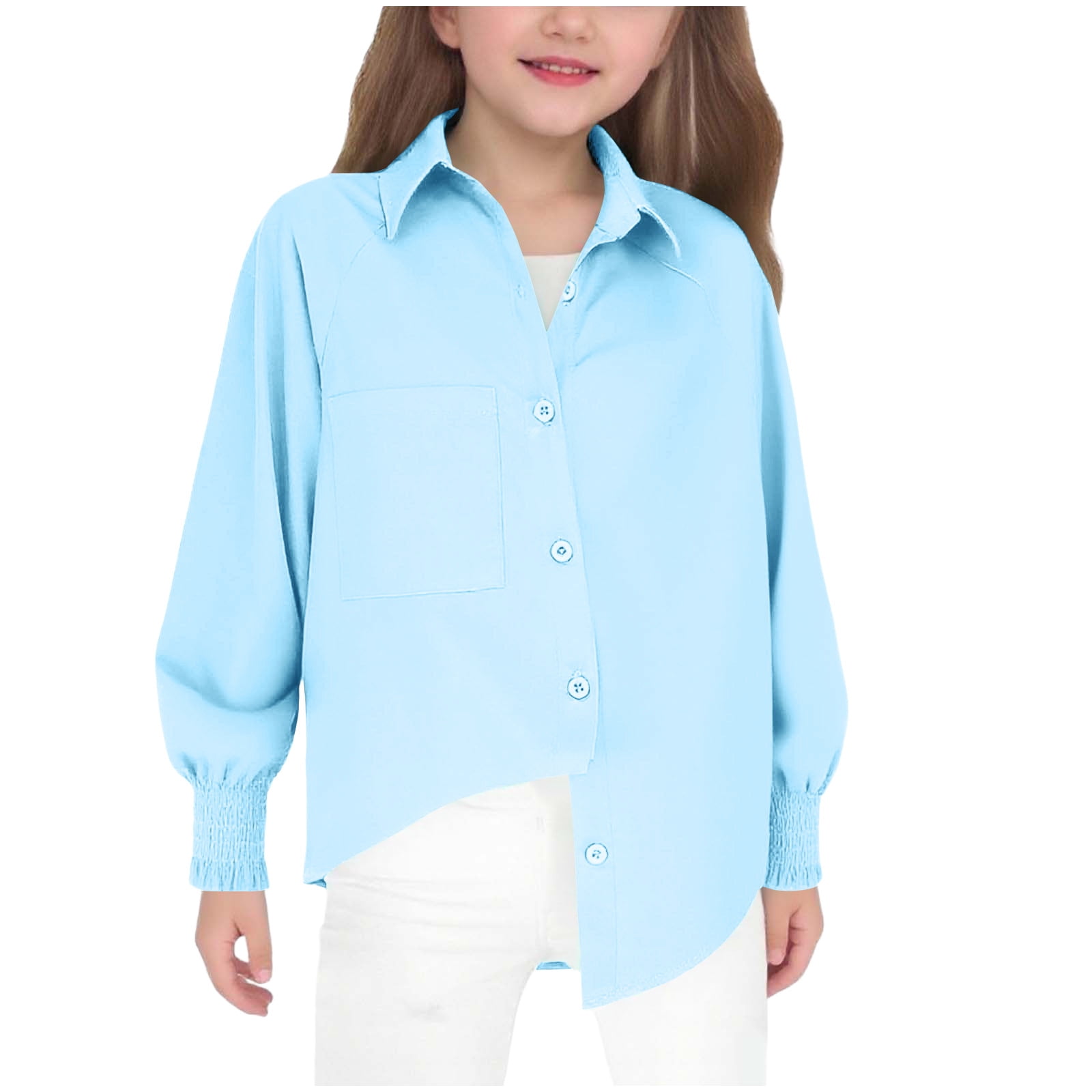 Dvprdro Girls Button Down Shirts Fashion Solid Lapel Casual Top with ...