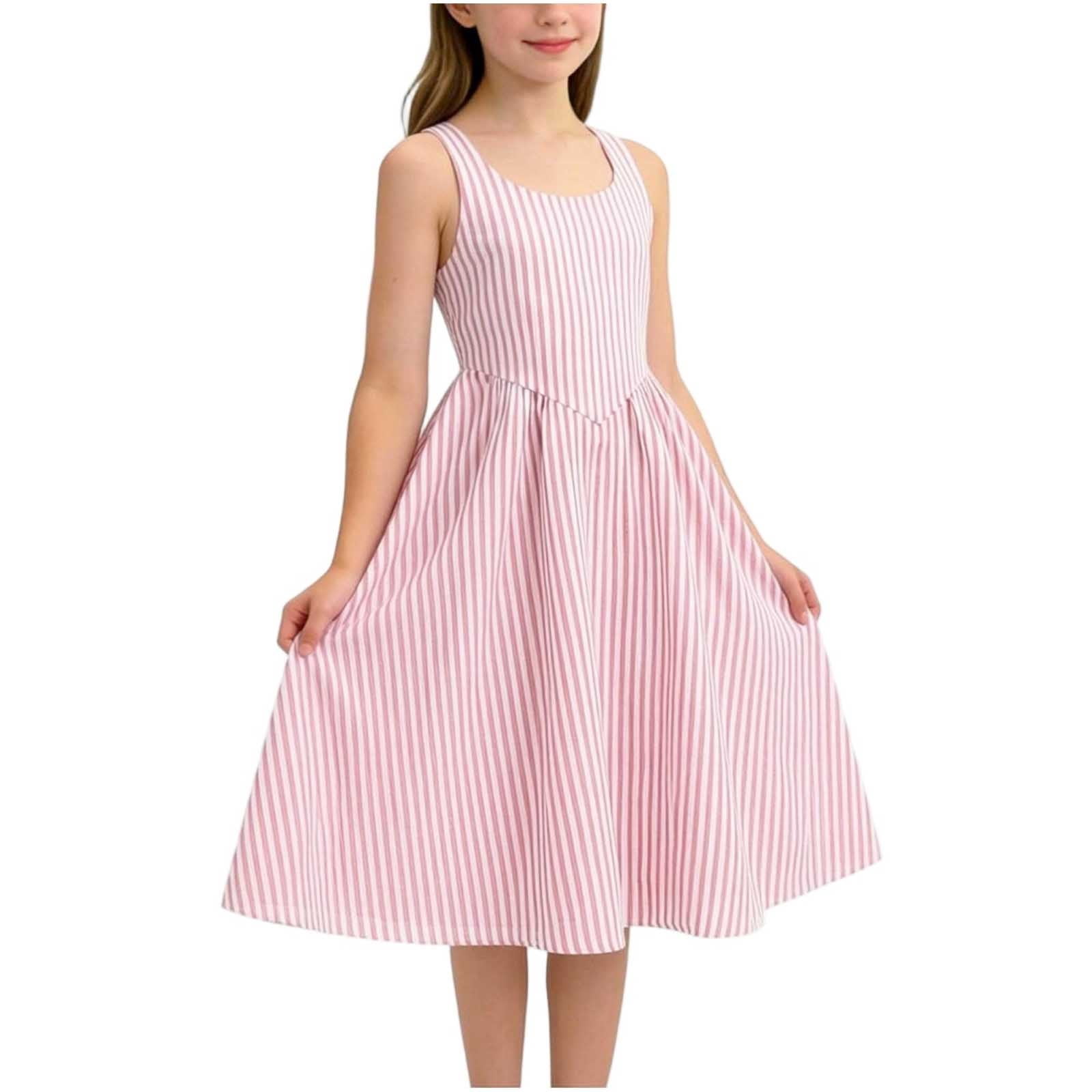 Dvprdro Girls Summer Dresses High Waist A-line Swing Dress Crew Neck ...