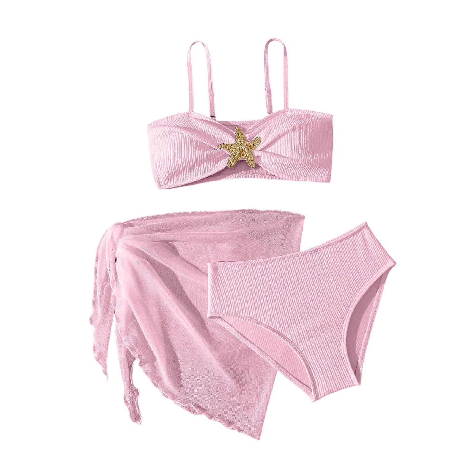 Dvprdro Girls Three Piece Swimsuit Spaghetti Strap Sleeveless Solid ...