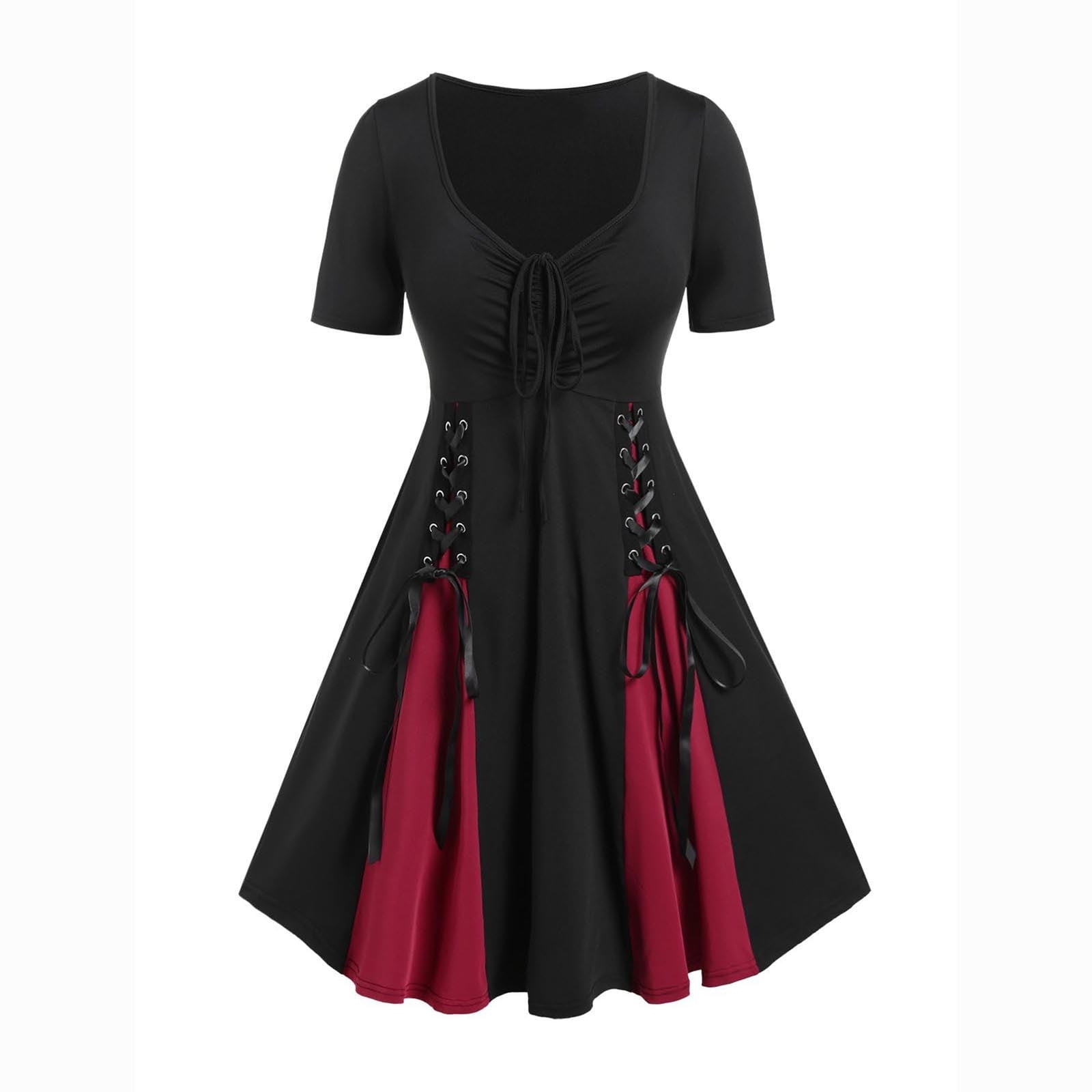 Dvprdro Halloween Womens Gothic Vintage Lace Patchwork Dress Classic ...