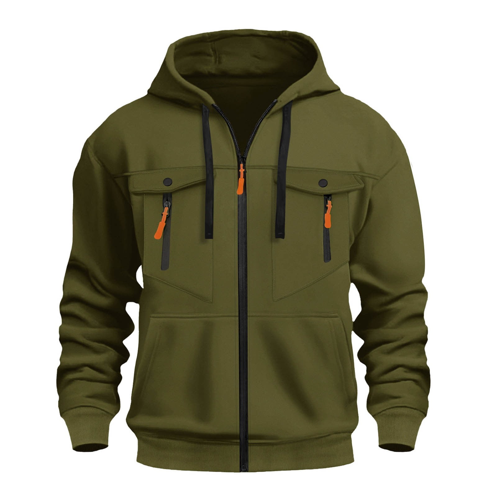 Dvprdro Men's Multi-Pocket Zip-Up Hoodie Casual Pullover Sweatshirt with Pockets Solid Color ...