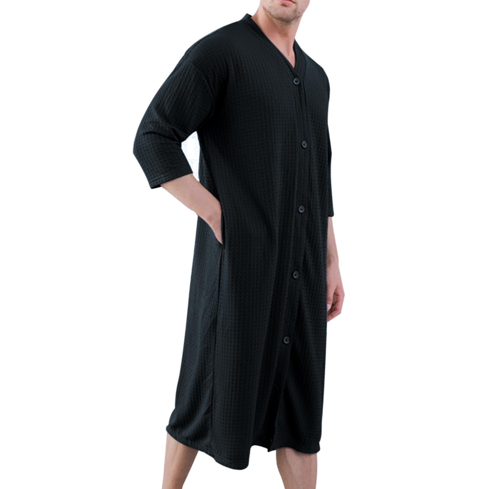 Dvprdro Nightgowns for Men Cozy Button Down Sleepwear Bathrobe Loose ...