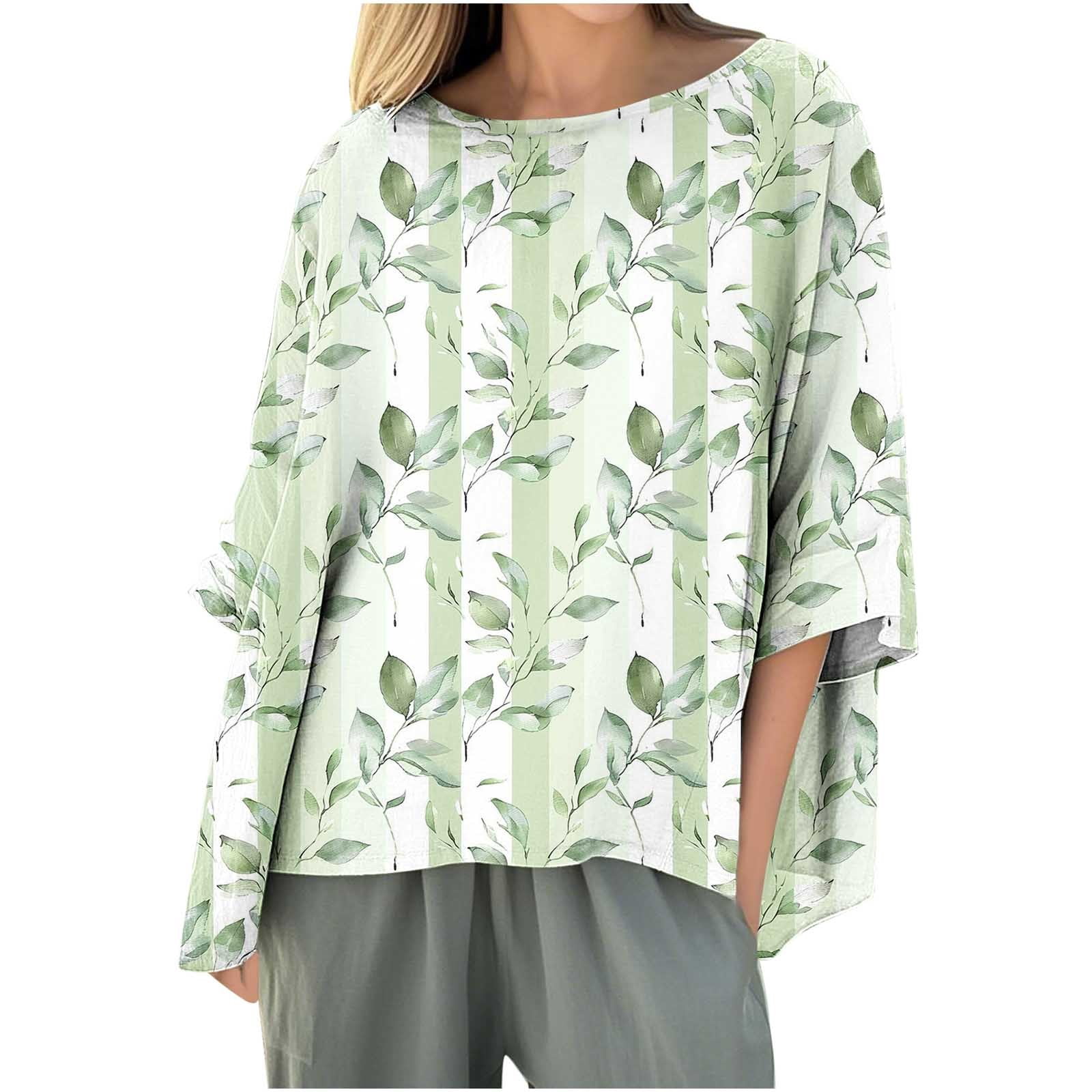 Dvprdro Women Casual Cotton Linen Tunic Blouse Fashion Floral Printed ...