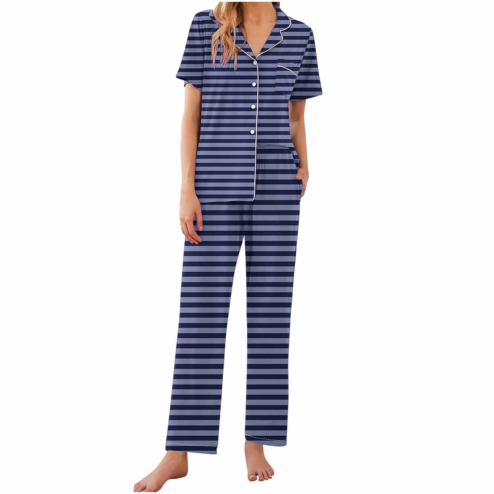 Dvprdro Women's Button Down Pajama Sets Soft Comfy Striped Printed ...