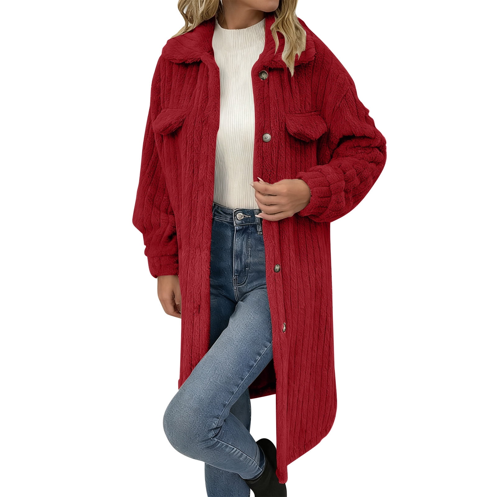 Dvprdro Women's Fuzzy Fleece Long Jacket, Winter Long Sleeve Solid ...