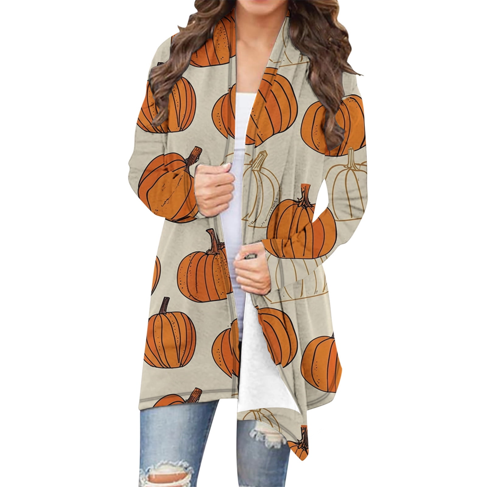 Dvprdro Womens Halloween Costumes Funny Cute Pumpkin Print Cardigan ...