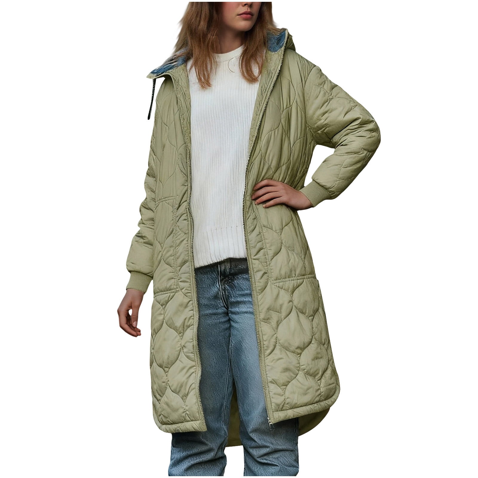 Dvprdro Women's Quilted Jacket Hooded Fall Winter Fashion Loose ...