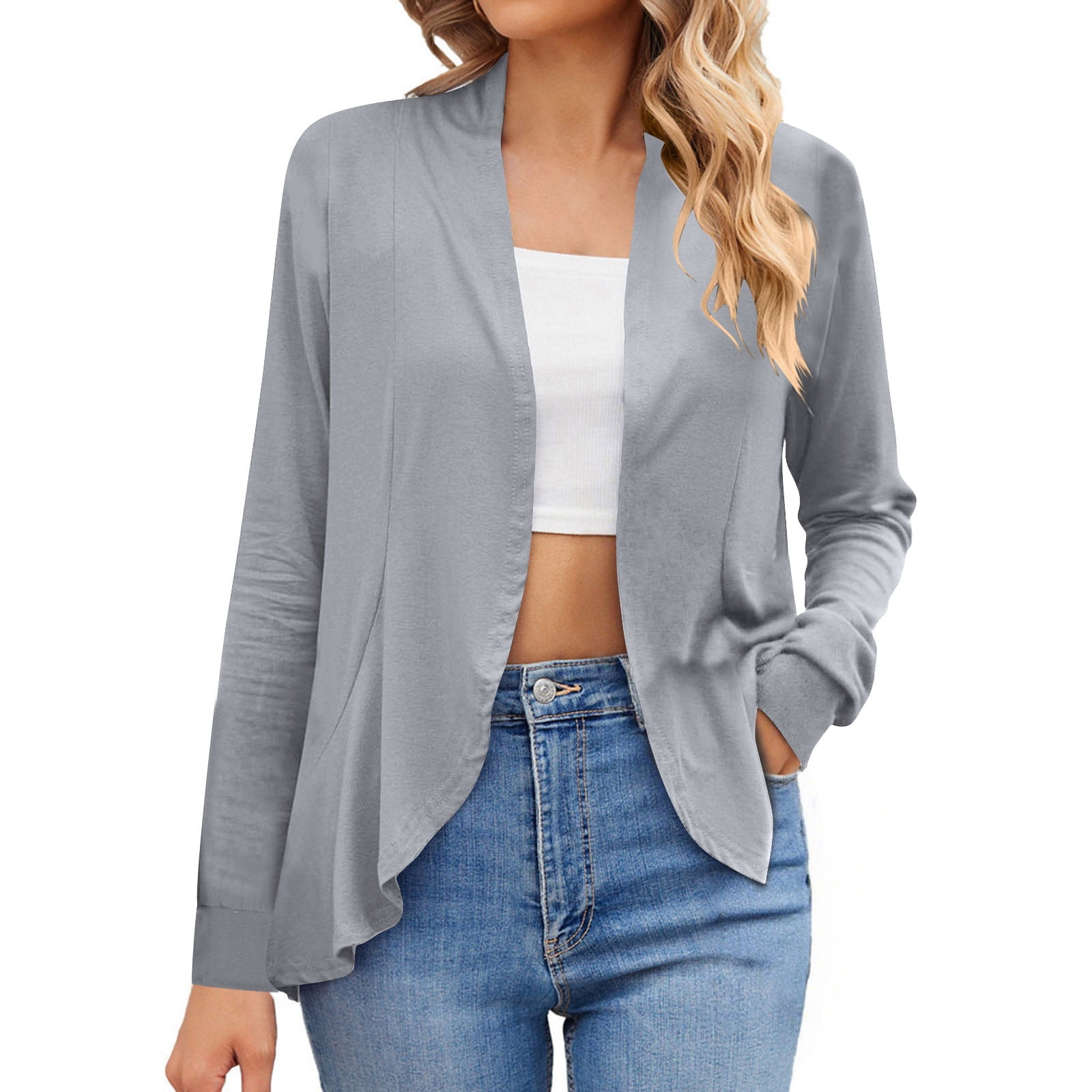 Dvprdro Women's Solid Long Sleeve Cardigan Fall Fashion Loose Cover Up Casual Shirts Blouse ...