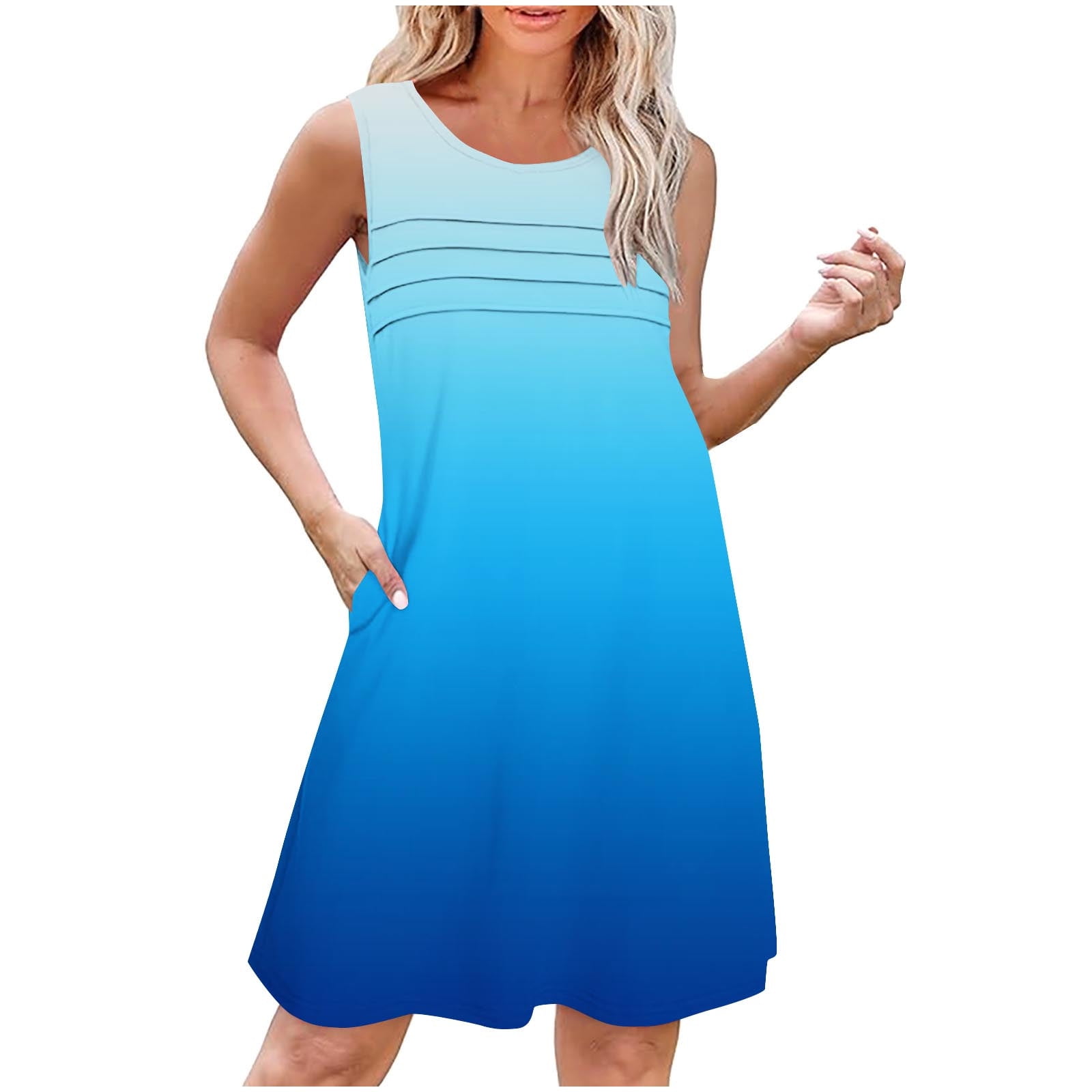 Dvprdro Women's Summer Tank Dress Fashion Gradient Crew Neck Sleeveless ...