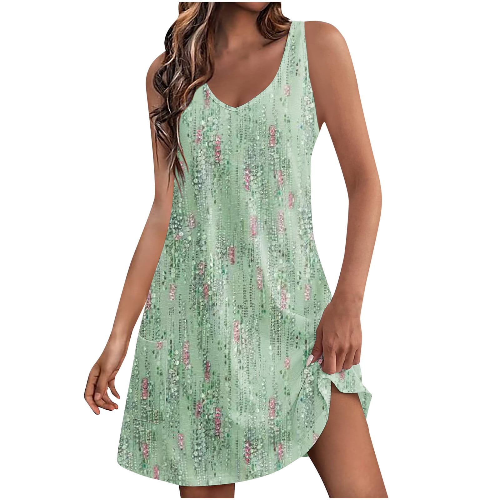 Dvprdro Women's Sundress Summer Fashion Printed V Neck Sleeveless ...