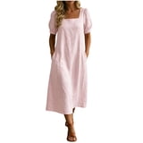 Dvprdro Womens Casual Beach Maxi Dress Open Neck Short Sleeve Pockets ...