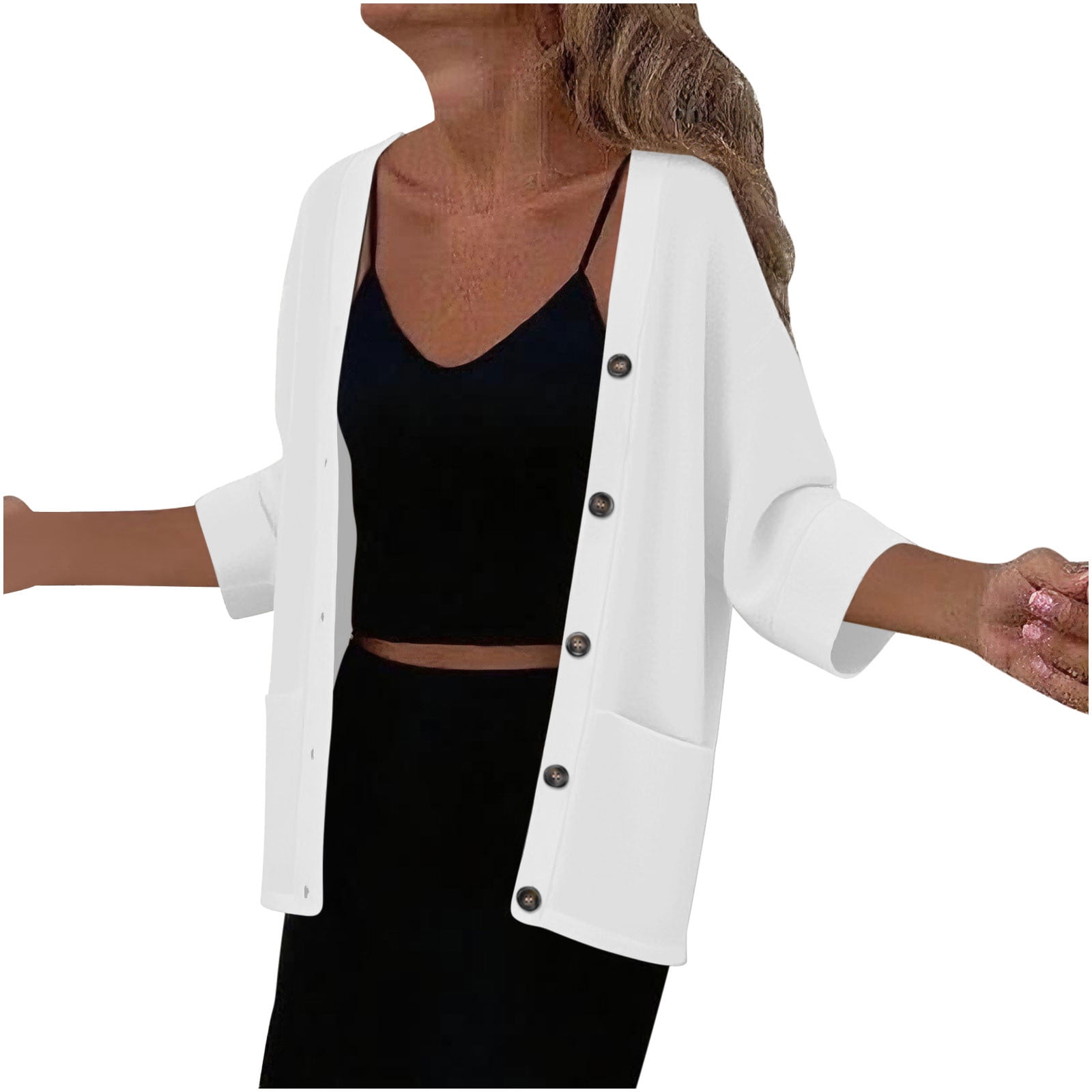 Dvprdro Womens Lightweight Button Down Cardigan Loose Solid Color Casual Blouse Tops Fall Long ...