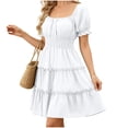 Dvprdro Womens Solid Open Neck Short Puff Sleeve Smocked Waist Tiered ...