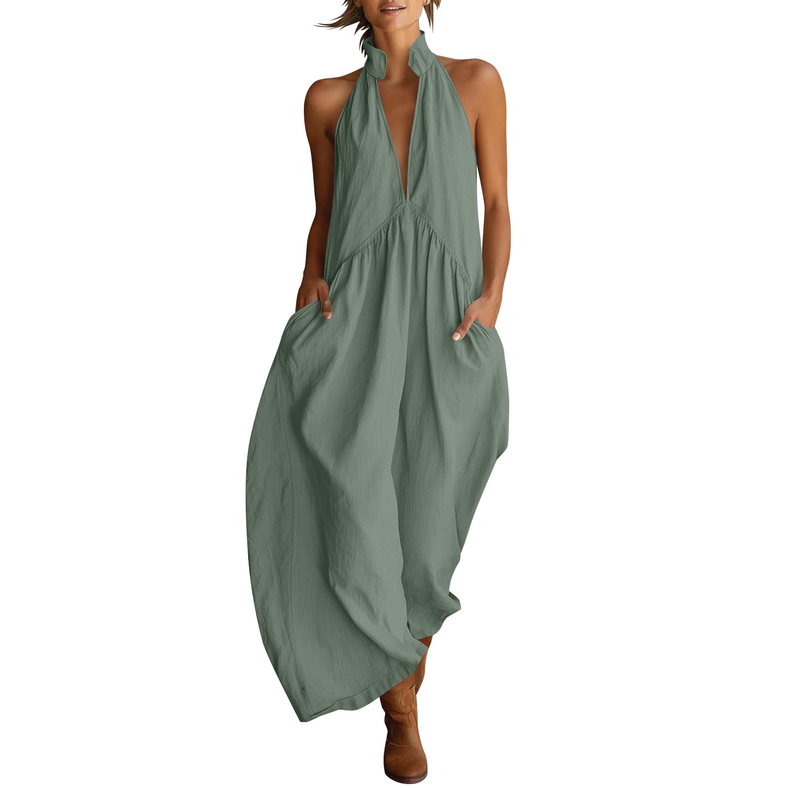 Dvprdro Womens Summer 2026 Sleeveless V Neck Backless Shirred Side ...