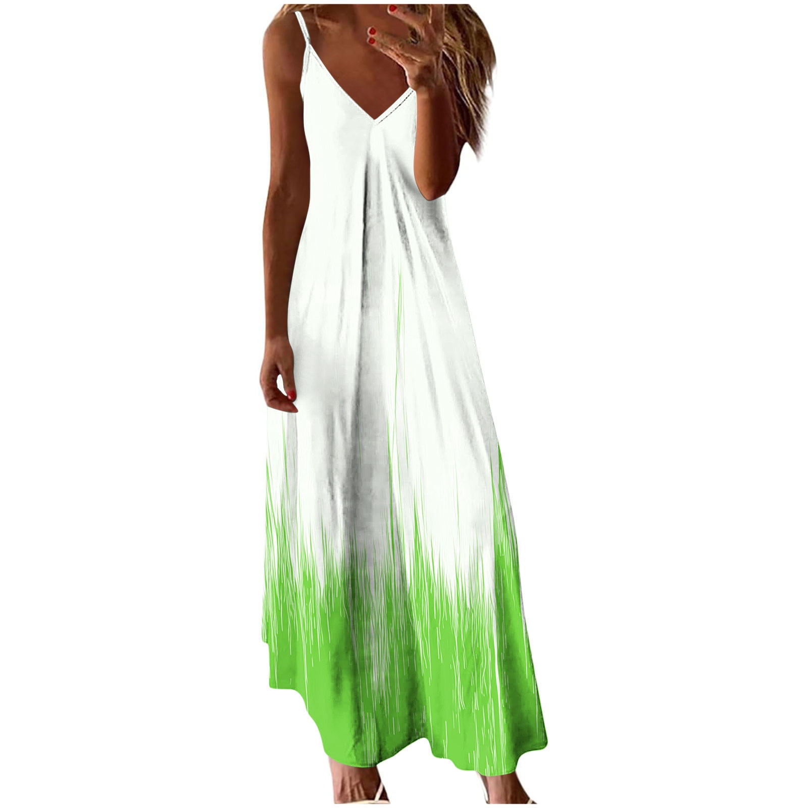 Dvprdro Womens Summer Boho Spaghetti Strap Dress Fashion Colorblock ...