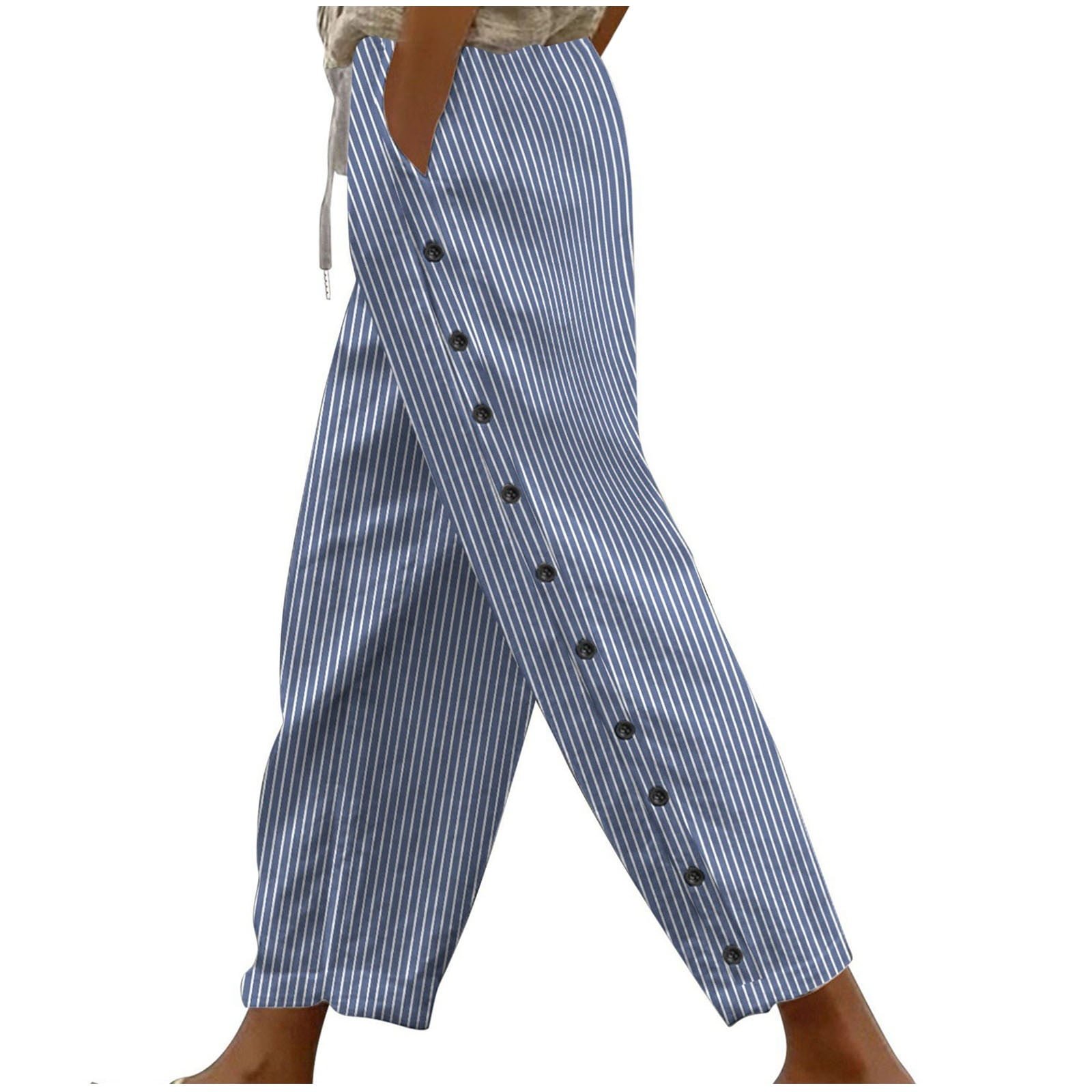 Dvprdro Womens Summer Cotton Linen Pants Fashion Casual Striped Print ...