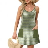 Dvprdro Womens Summer Striped Contrast Spaghetti Strap Pockets Loose A ...