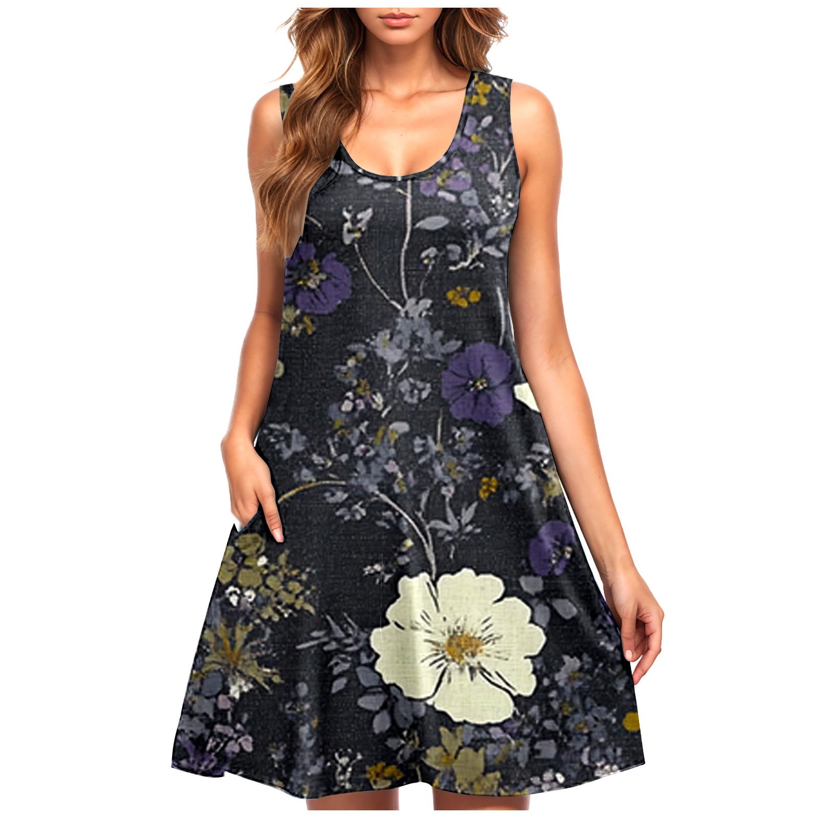 Dvprdro Womens Sundress Summer Fashion Floral Printed Crew Neck ...