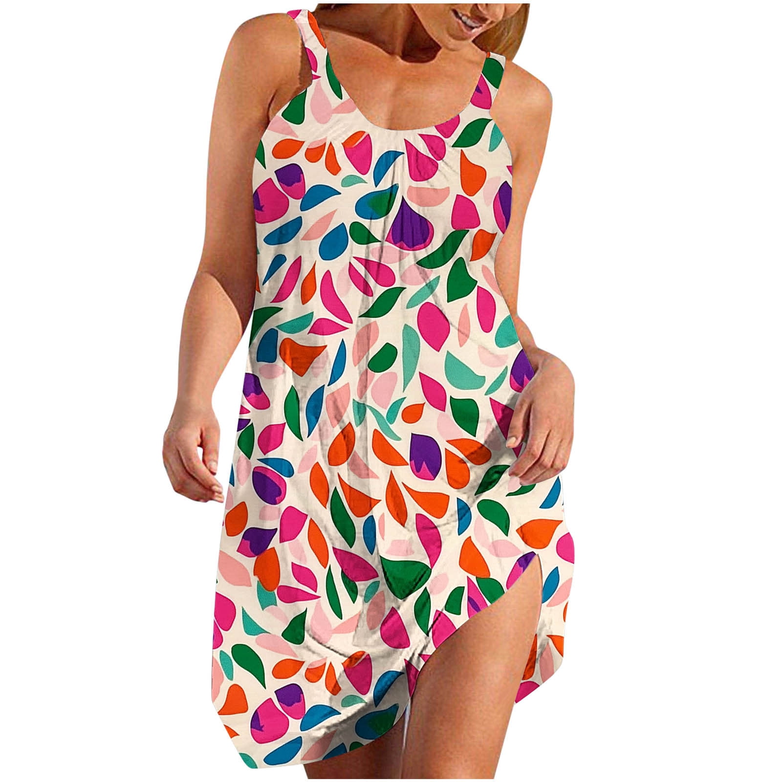 Dvprdro Womens Sundress Summer Fashion Floral Printed Crew Neck ...