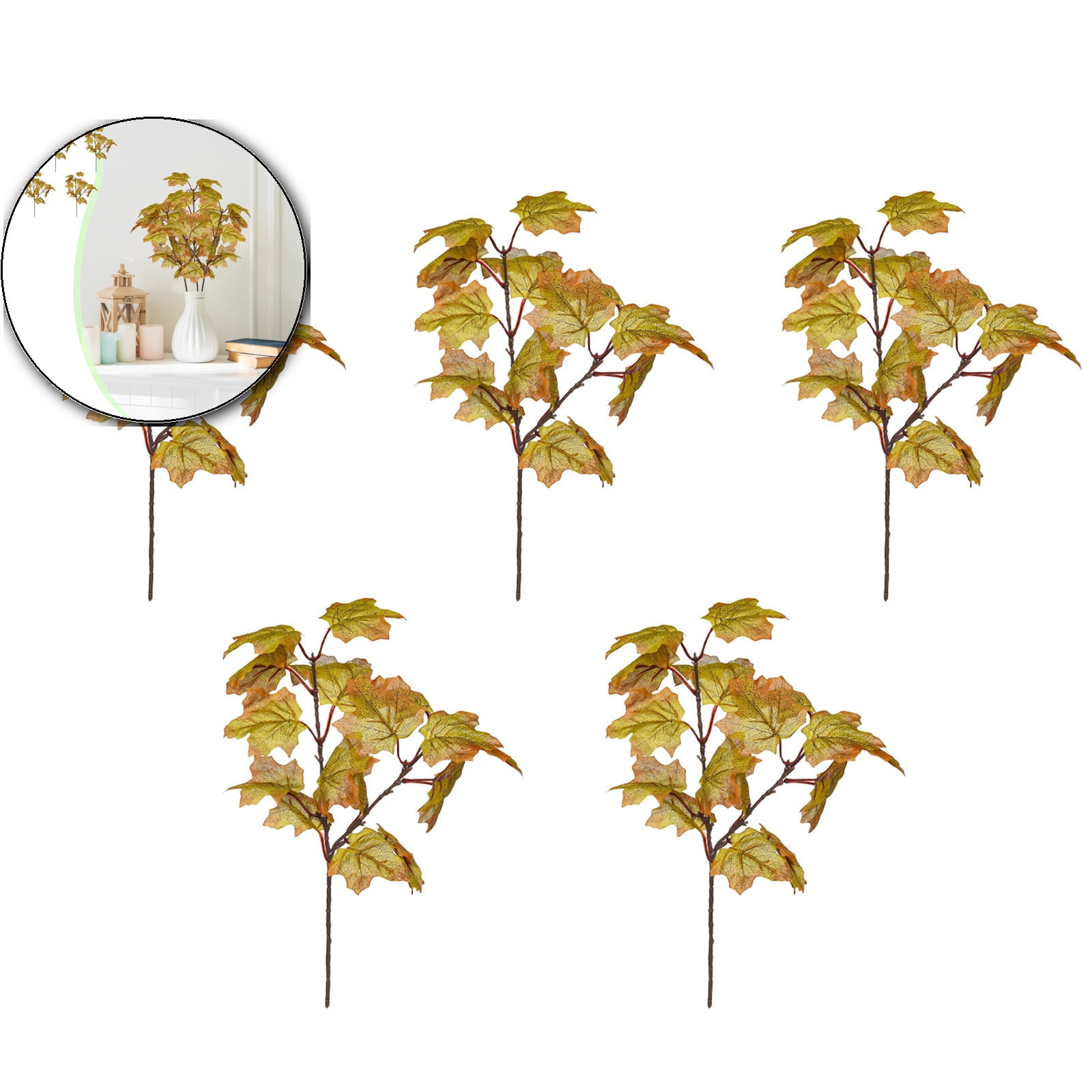Dvruxg 5 Pcs Artificial Maple Leaves Stems Fake Fall Leaves Plants ...