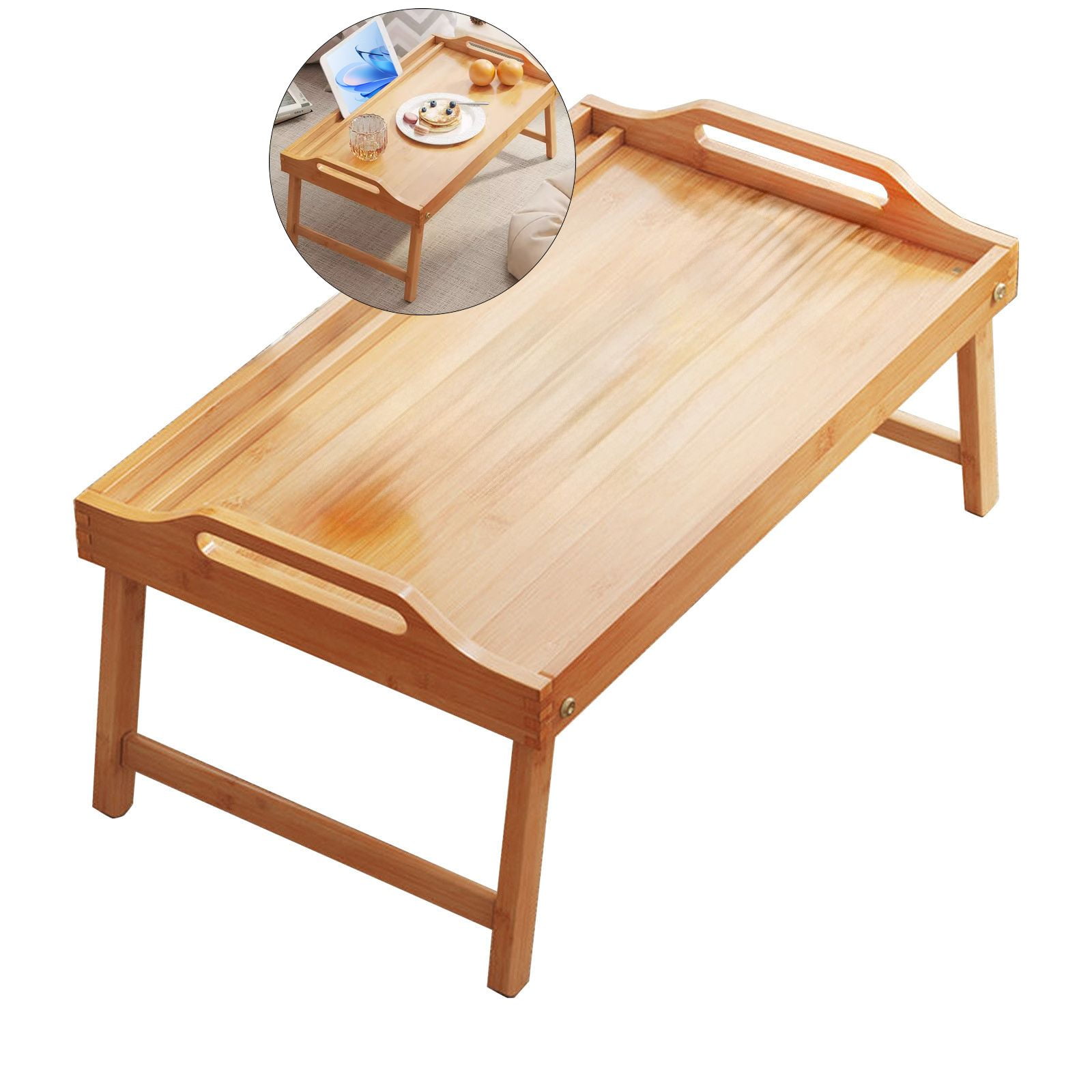 Dvruxg Bed Tray Table with Folding Legs, Wood Breakfast Tray with Handles for Bed, Sofa, Eating ...