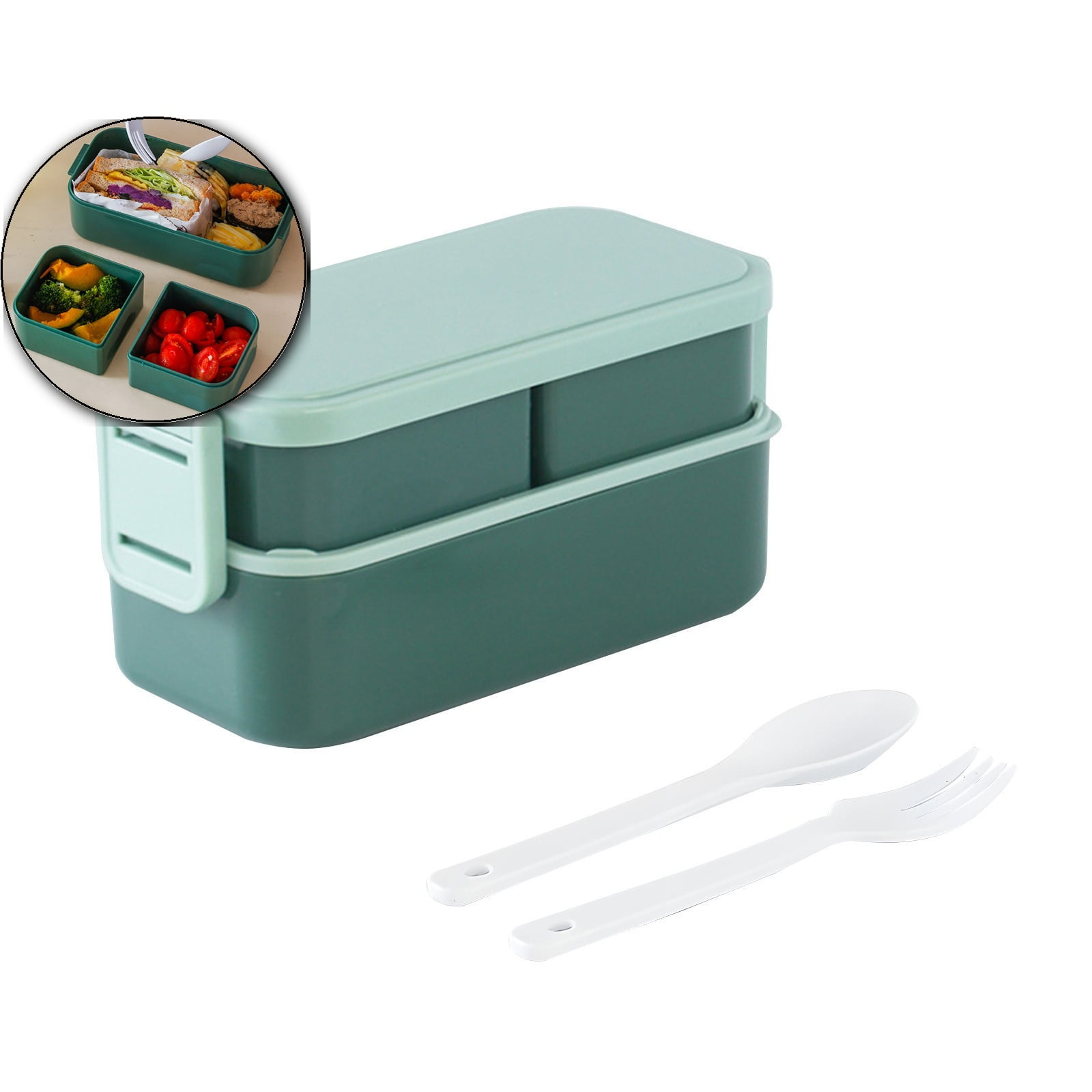 Dvruxg Bento Box with Spoon and Fork, Leakproof Lunch Box Divided Food Storage Containers Set ...