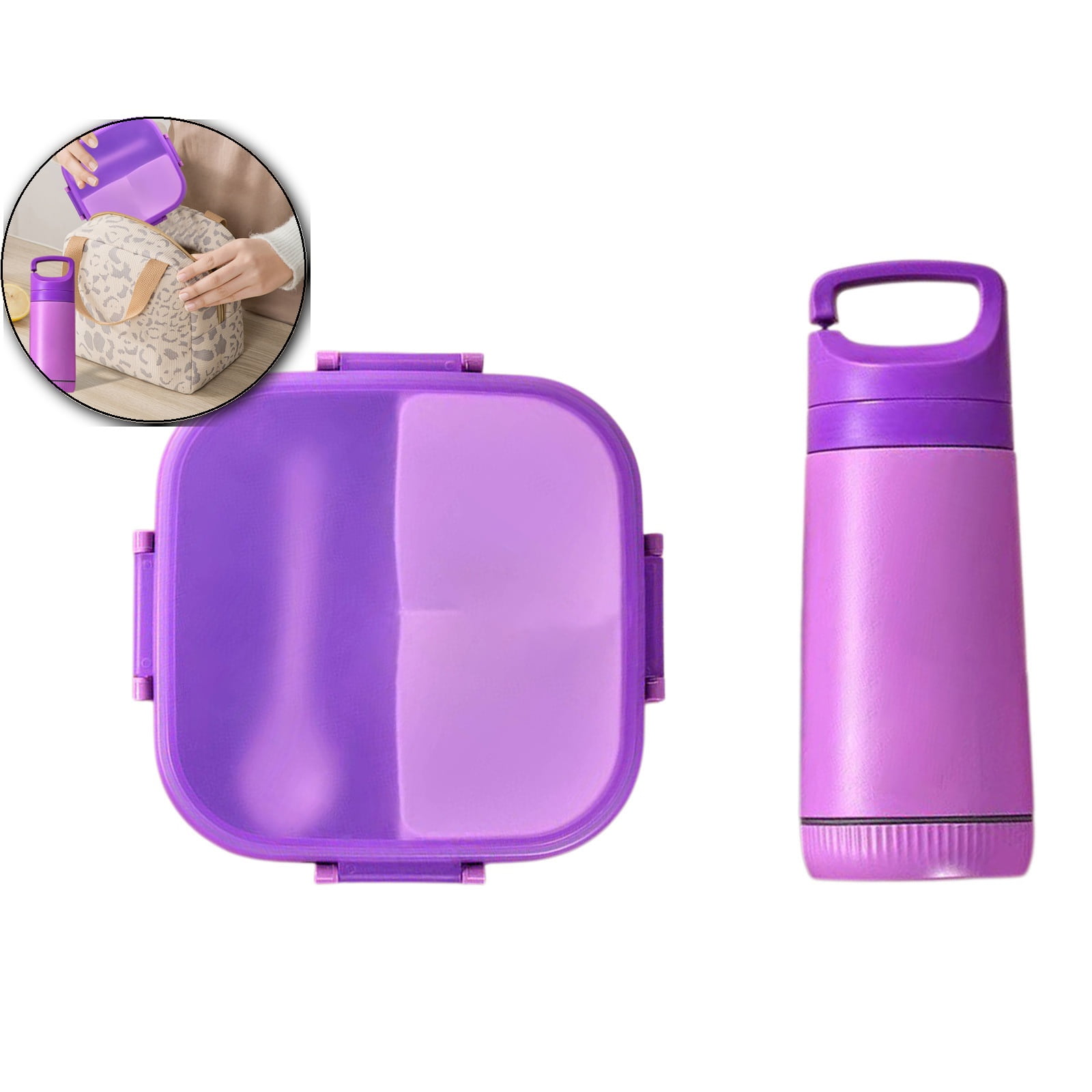 Dvruxg Bento Lunch Box & Mug Set – Leakproof Microwaveable Plastic Lunch Container with Multi ...