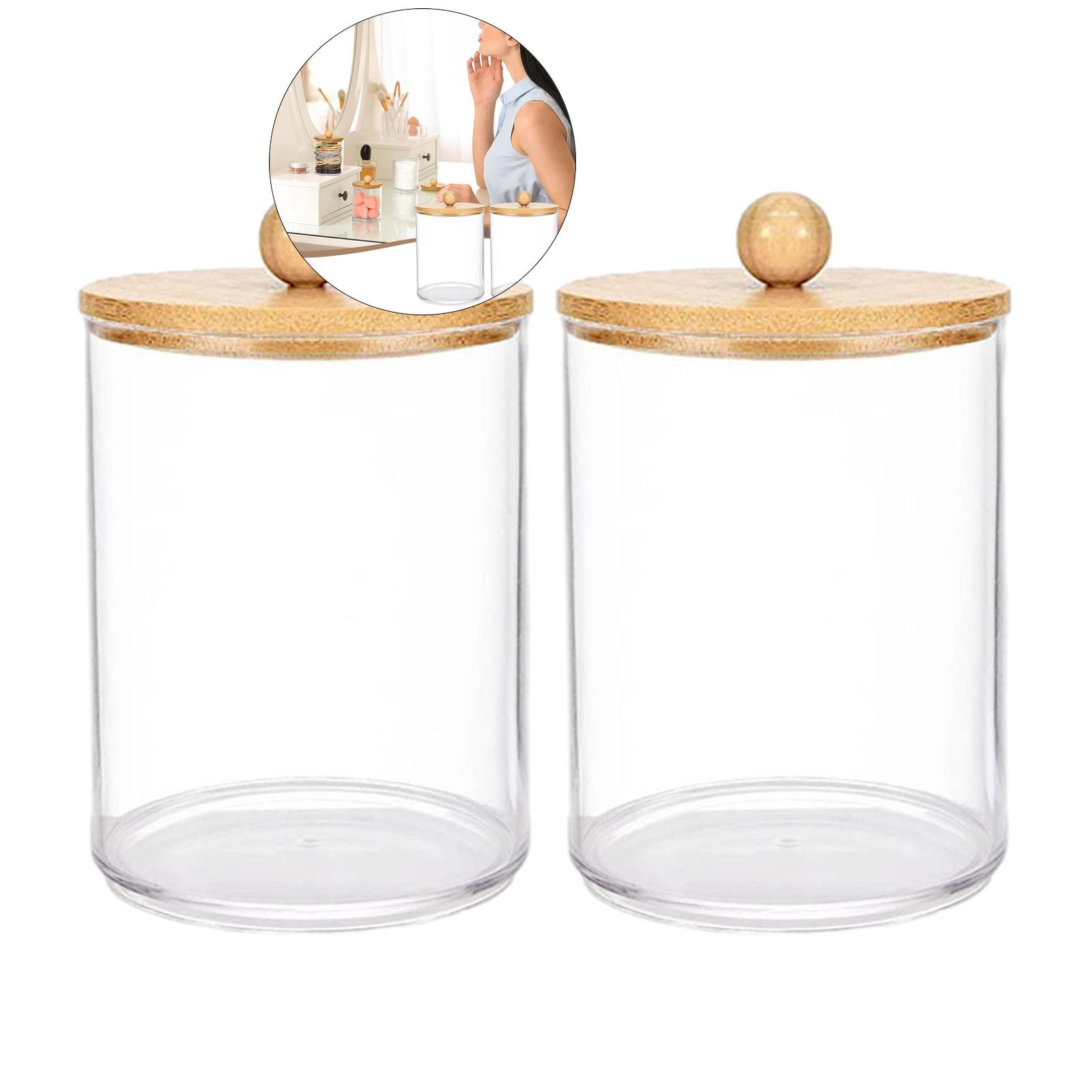 Dvruxg 2 Pcs Bamboo Holders Bathroom Storage Clear Bathroom Containers ...