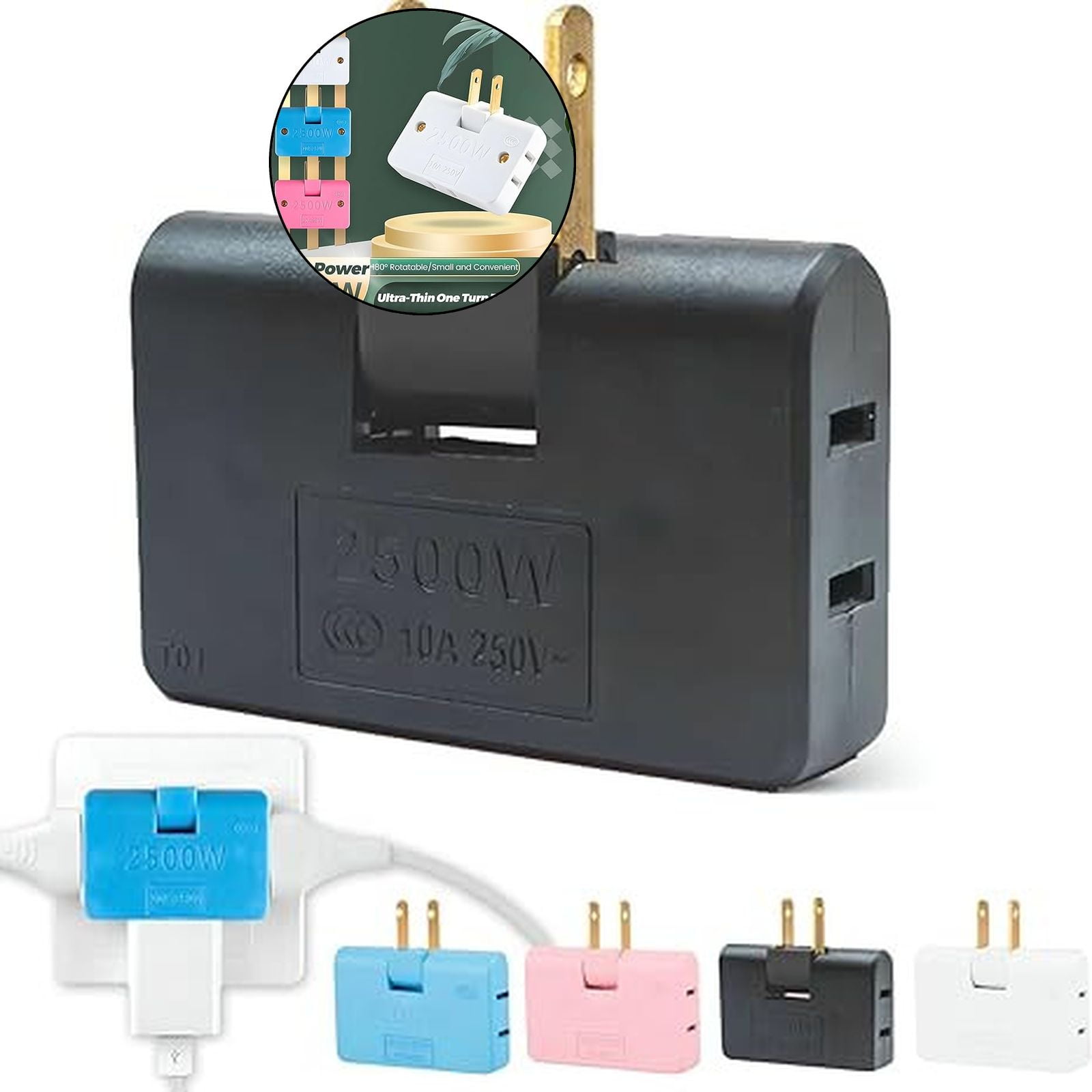 Dvruxg Flat Plug Adapter, Flat Outlet Adapter 180 Degree Portable ...