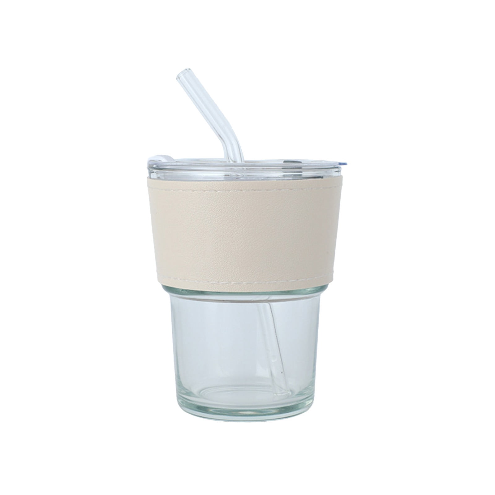 Dvruxg Glass Tumblers with Lid Straw Leather Sleeve, Reusable Iced ...