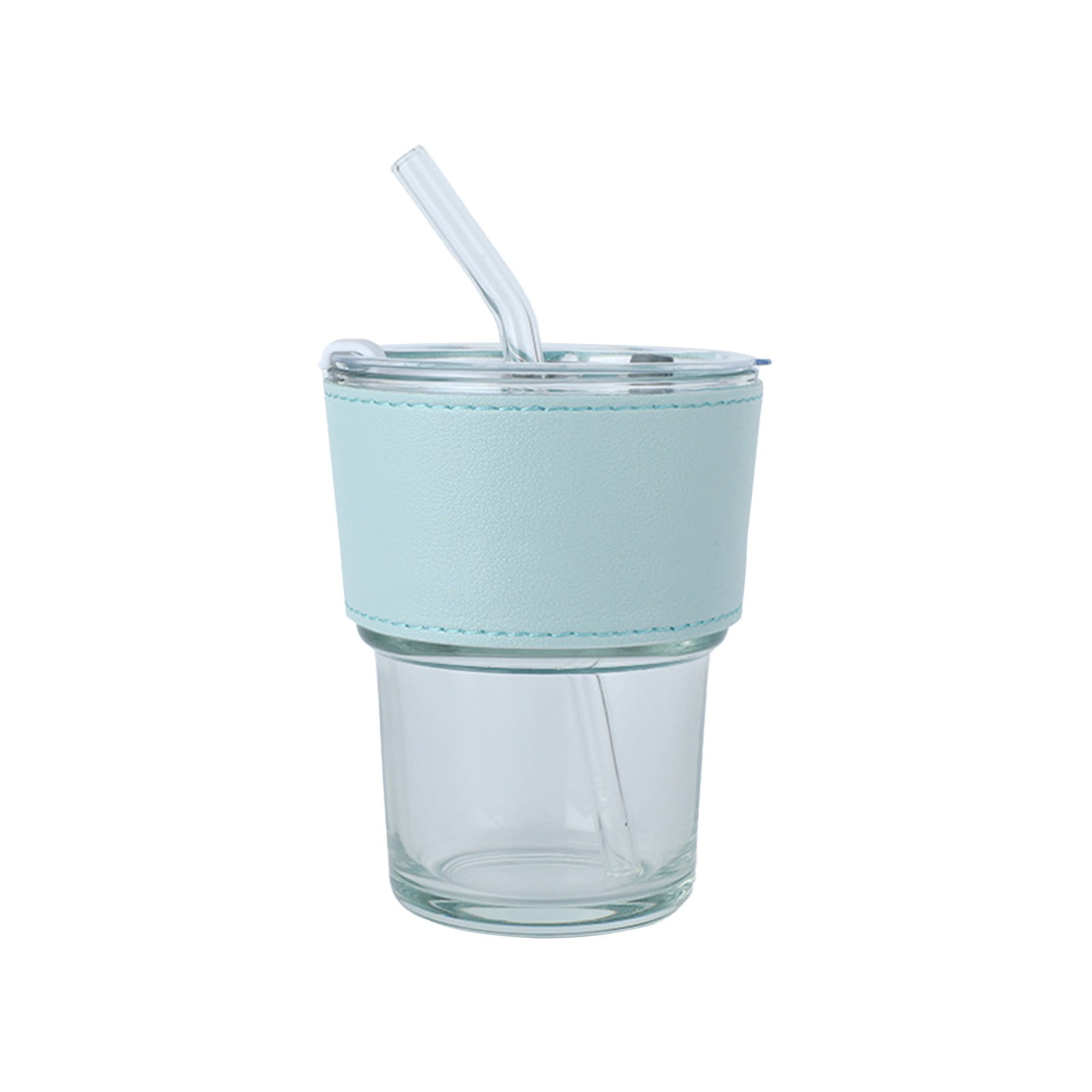 Dvruxg Glass Tumblers with Lid Straw Leather Sleeve, Reusable Iced ...