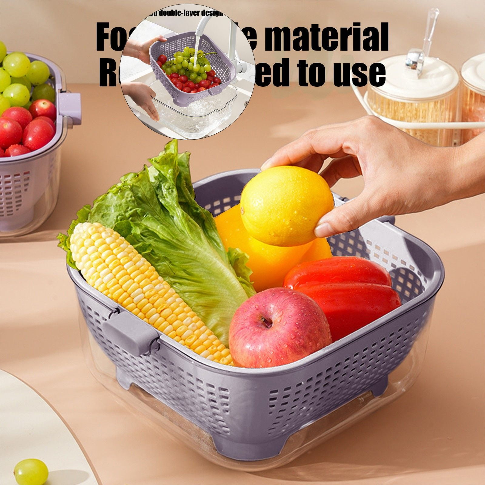 Dvruxg Kitchen Colanders Bowl Strainers, 2 in 1 Plastic Fruits ...