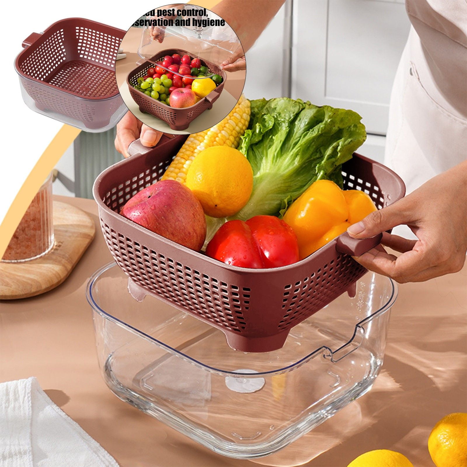 Dvruxg Kitchen Colanders Bowl Strainers, 2 in 1 Plastic Fruits ...