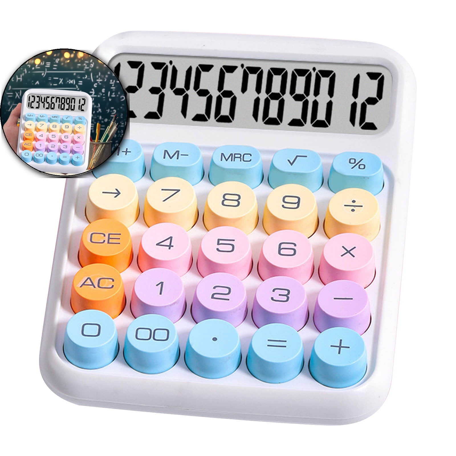 Dvruxg Mechanical Switch Calculator with Big Buttons, Calculators Desktop, 12 Digits, Large LCD ...