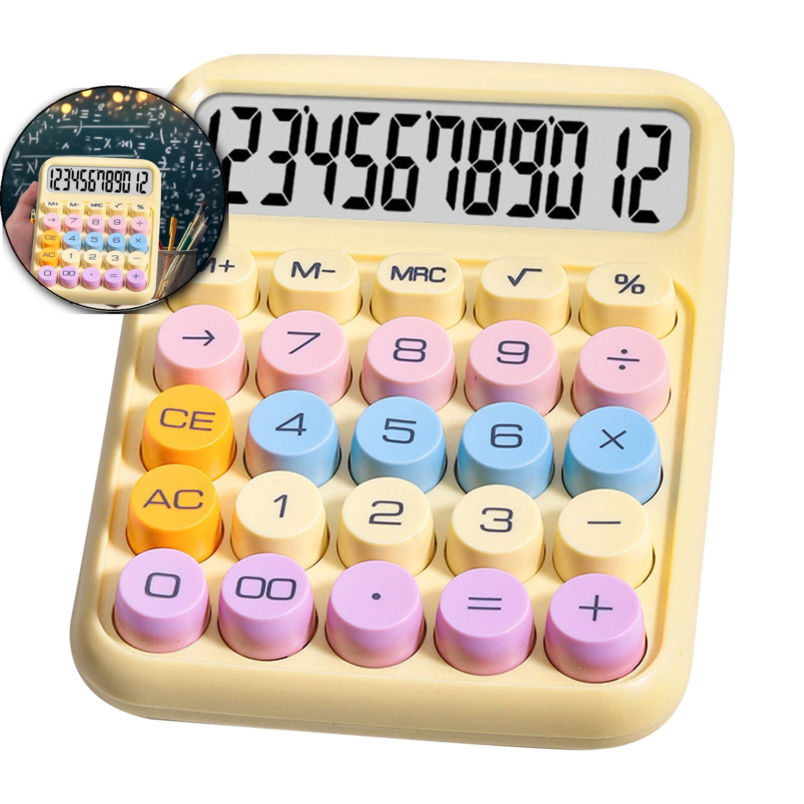 Dvruxg Mechanical Switch Calculator with Big Buttons, Calculators Desktop, 12 Digits, Large LCD ...