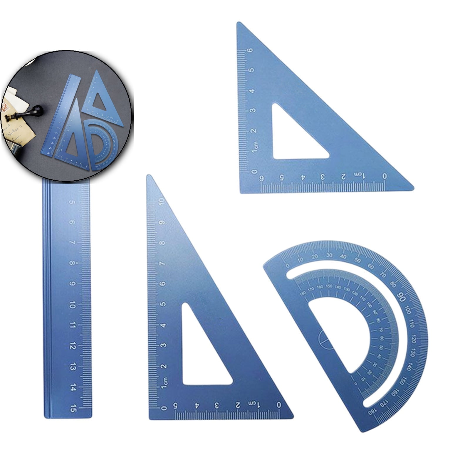 Dvruxg Metal Geometry Tool Alloy Ruler Set 4 Pack (2 Pcs Triangular ...