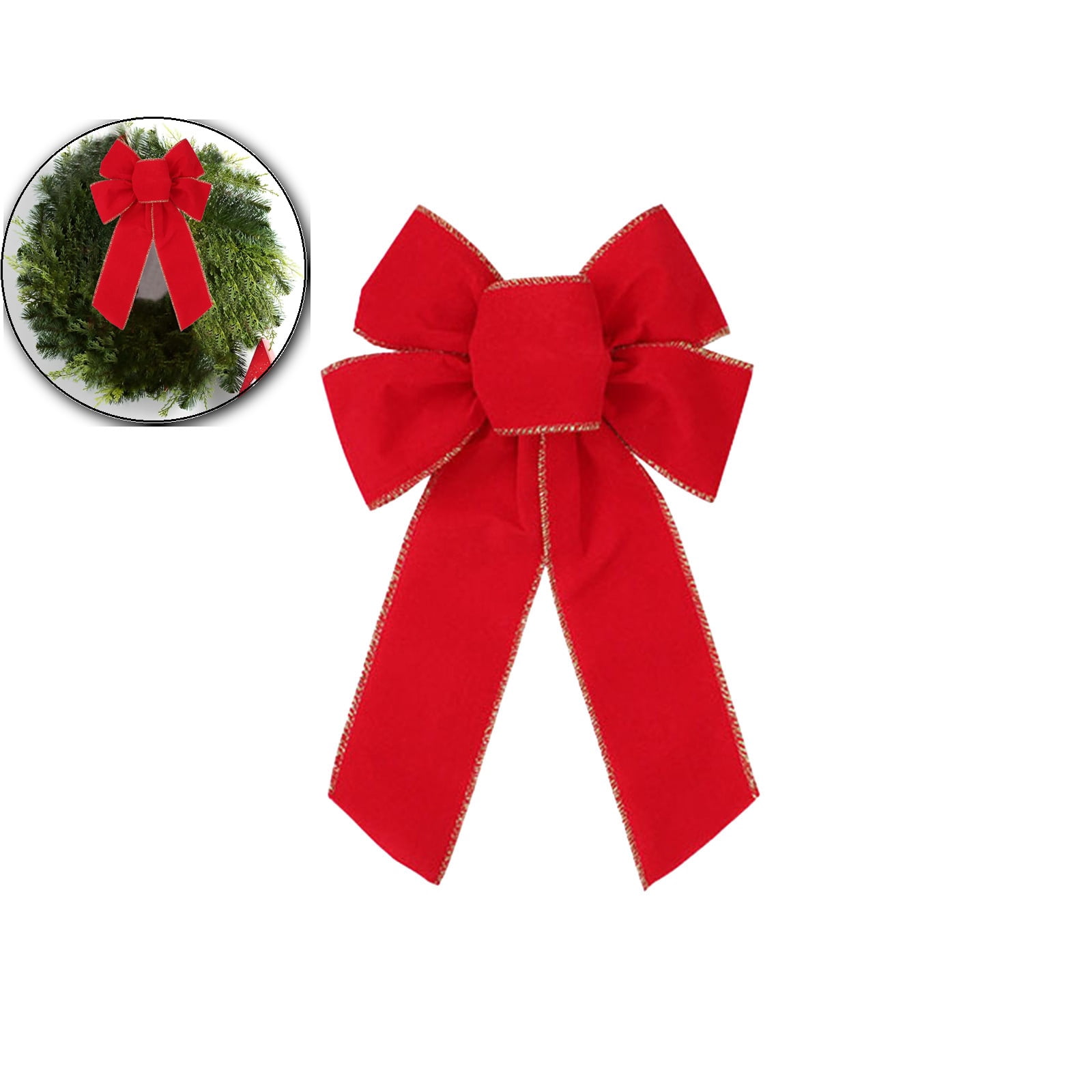 Dvruxg Red Bows Christmas Decorations Big Wired Velvet Bow with Gold ...