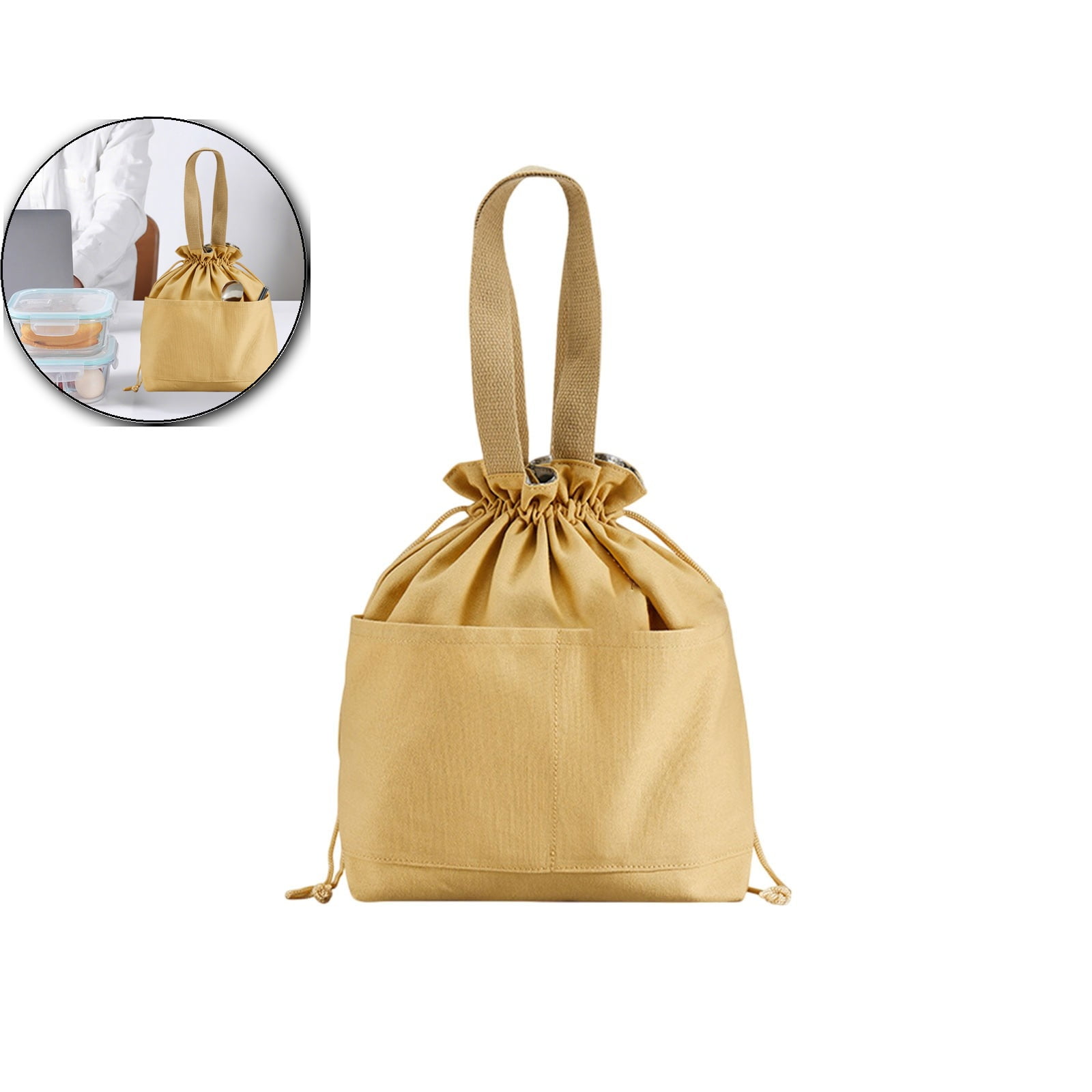 Dvruxg Reusable Lunch Bag, Canvas Drawstring Lunch Bag, Lunch Tote for ...