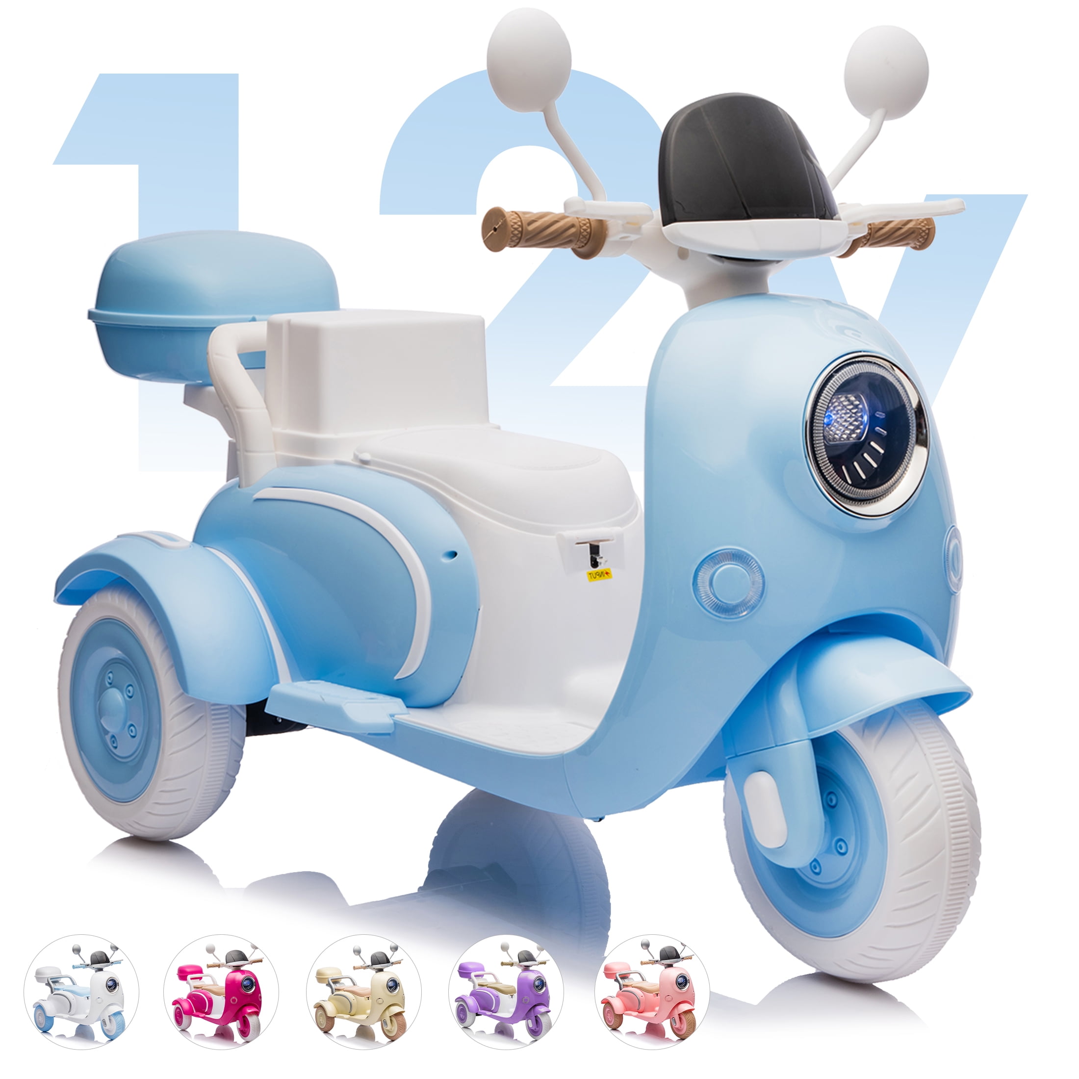 Dvsripa 12V Kids Electric Motorcycle,2 Seater Ride on 3 Wheel Scooter ...