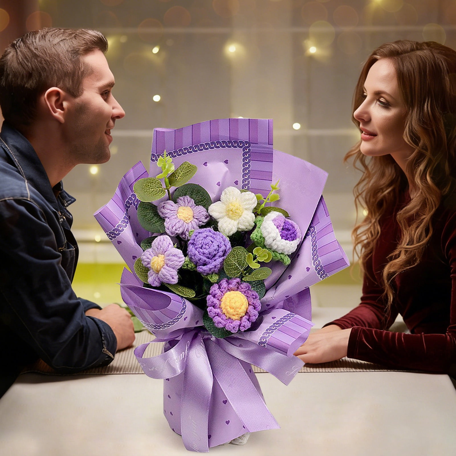 Dvumao Home Decor, Knitted Bouquet Finished Product Sunflower Rose Yarn ...