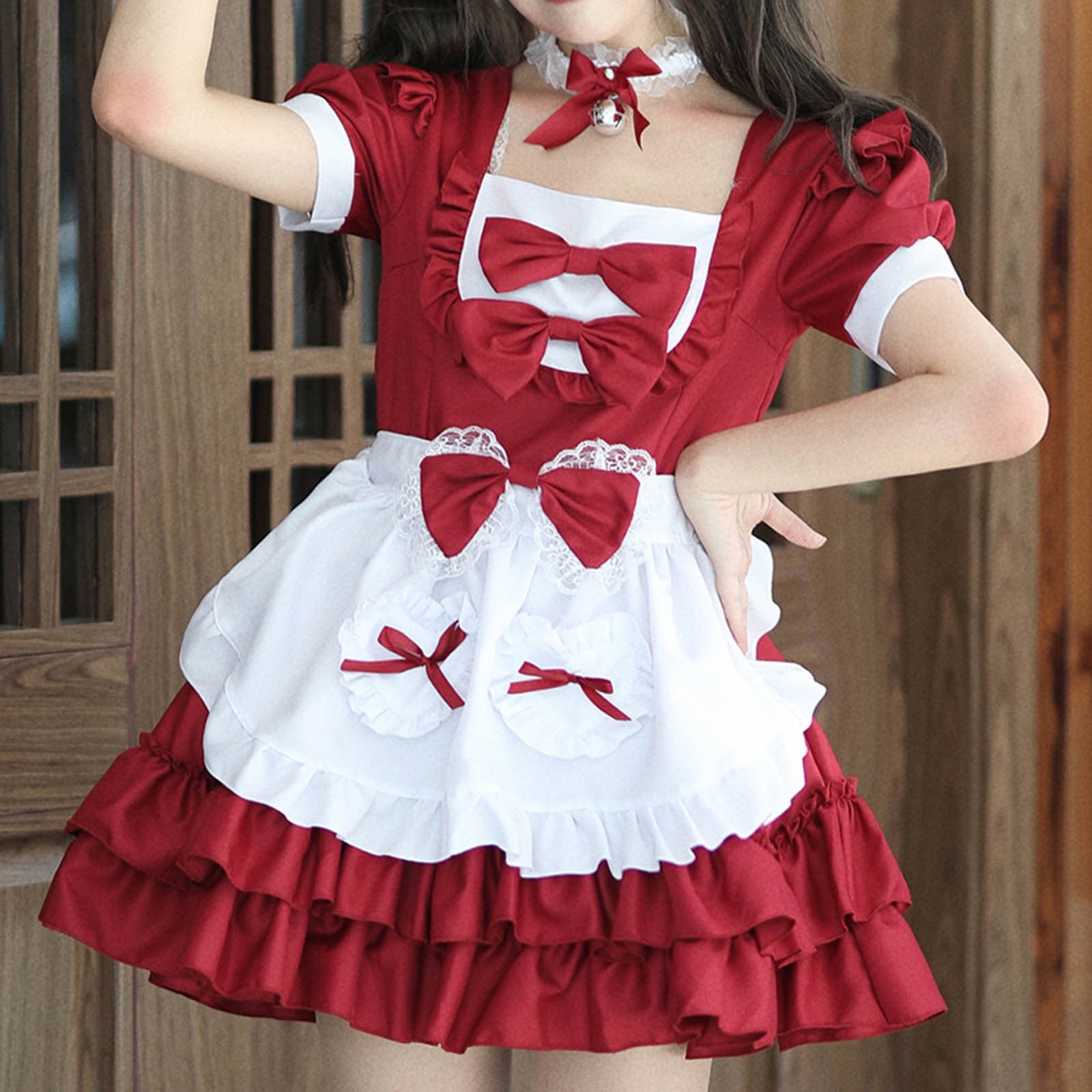 Dwaogom French Maid Dress Pure Maid Uniform Suit Short Sleeve Neck ...