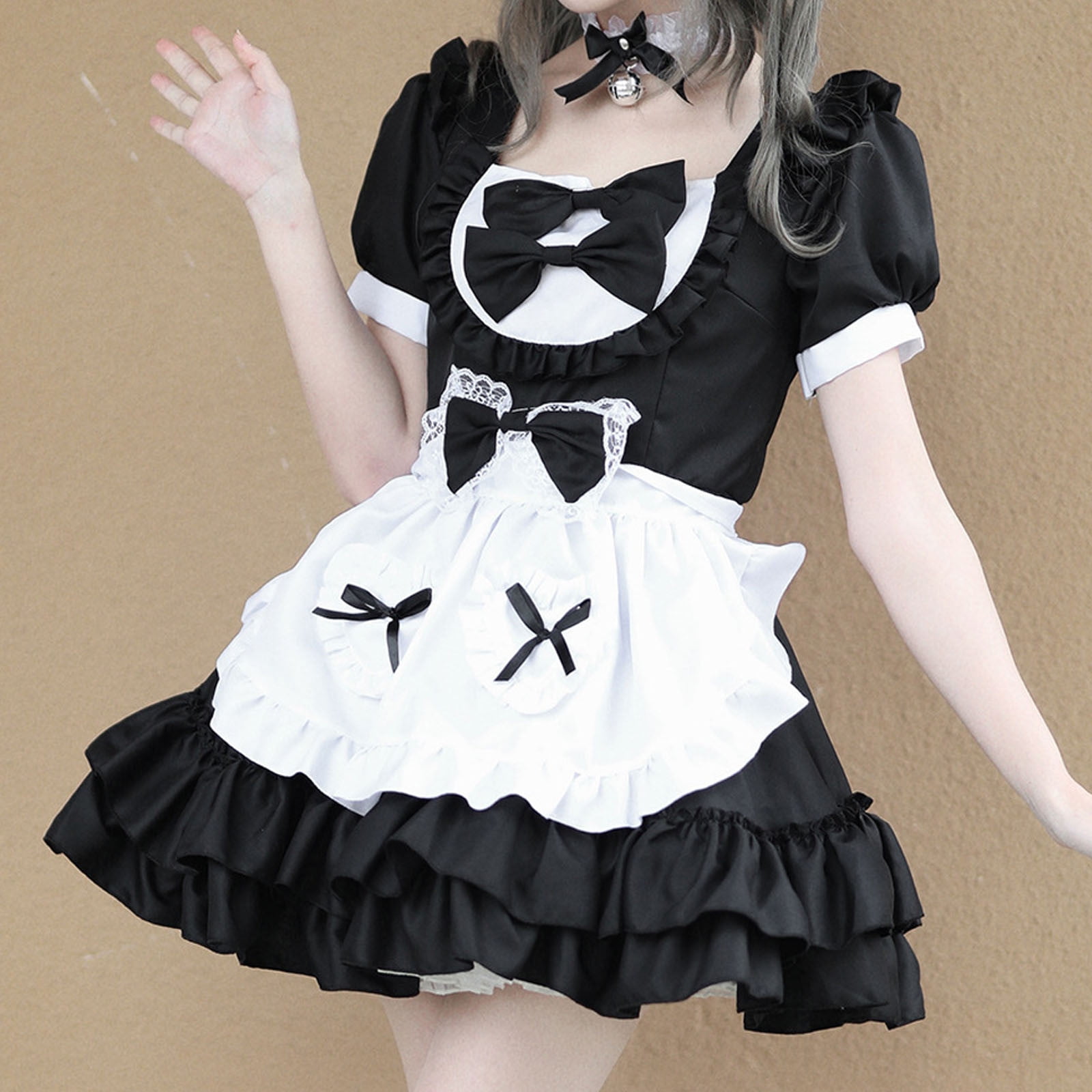 Dwaogom French Maid Dress Pure Maid Uniform Suit Short Sleeve Neck ...
