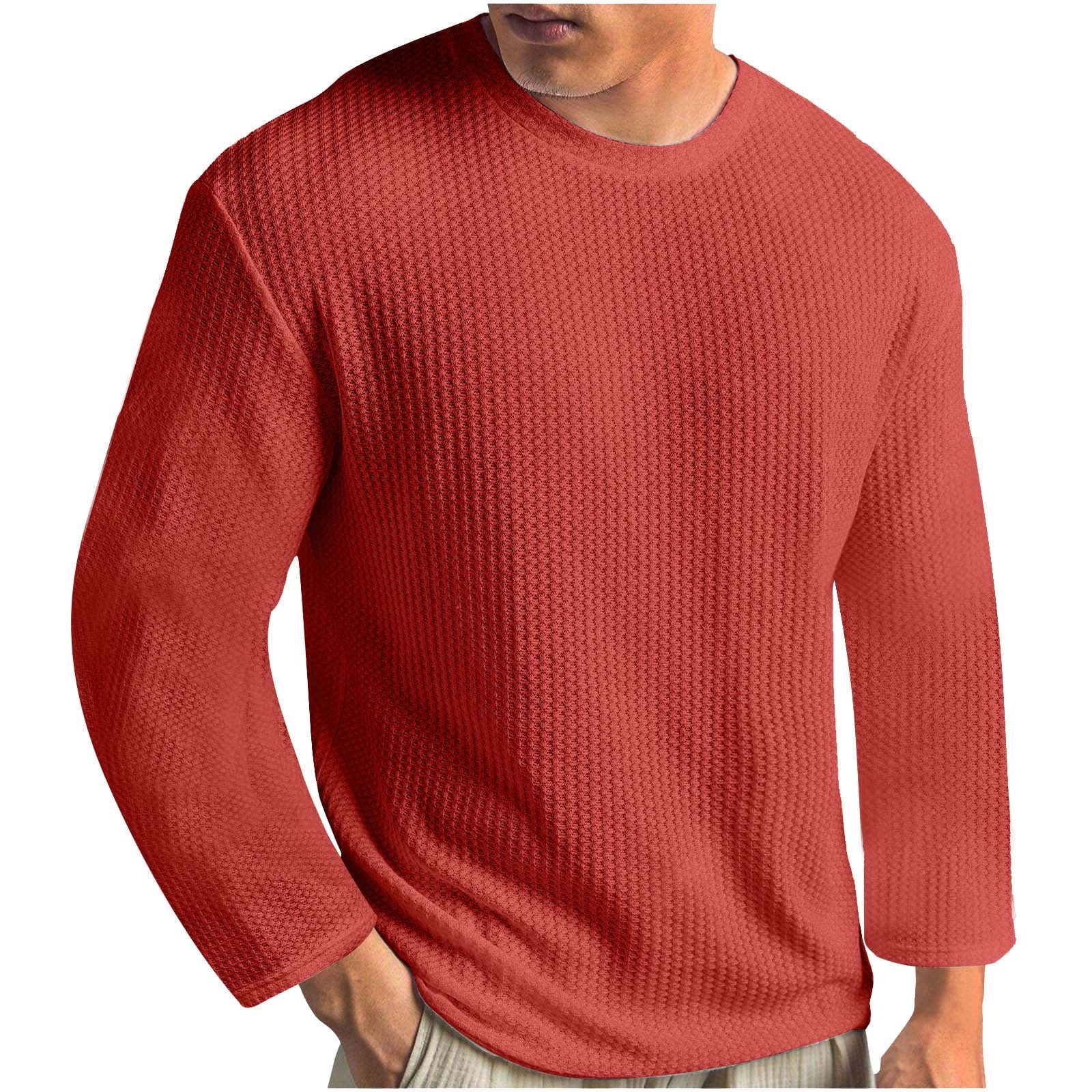 Dwaogom Men's Long Sleeve Knit T-Shirts Casual Crewneck Solid Texture ...