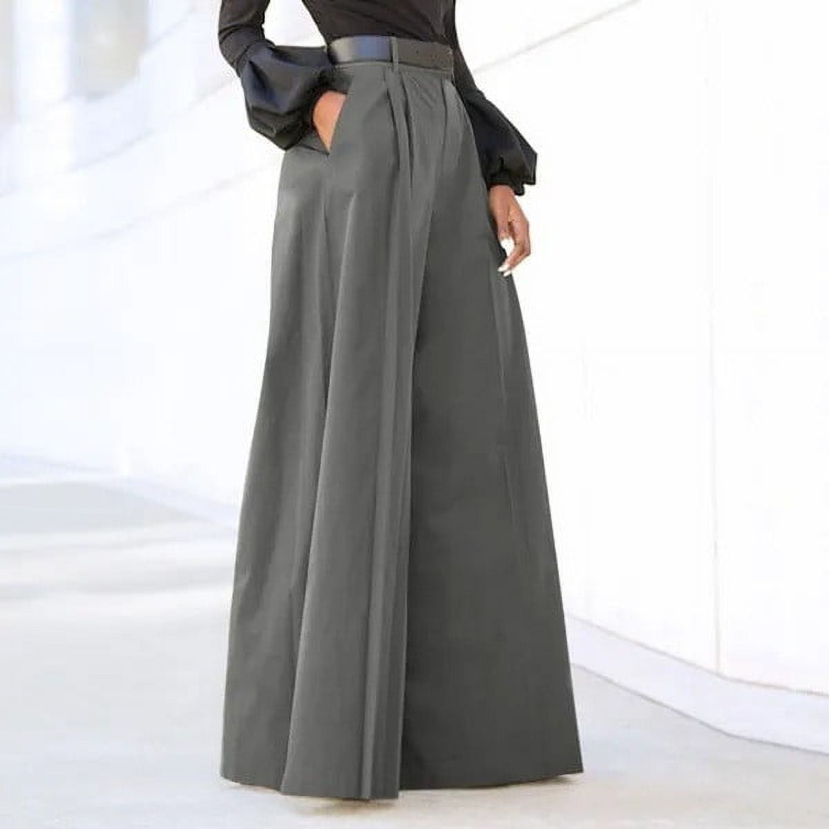Dwaogom Woman Solid Colo High Waist Wide Leg Pants Pocket Pants Fashion ...