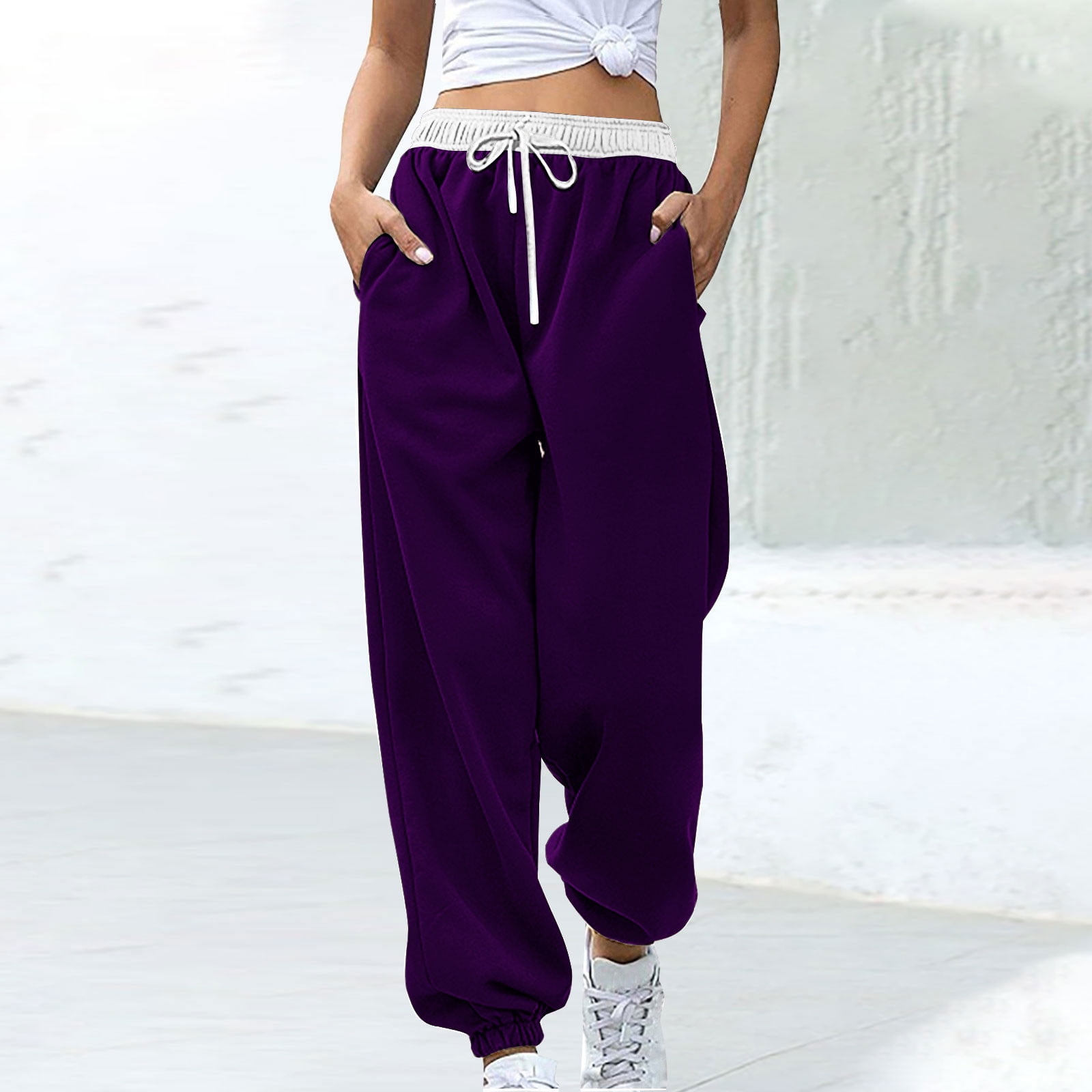 Dwaogom Women's Color Block Jogger Sweatpants Stacked Bell Bottom ...