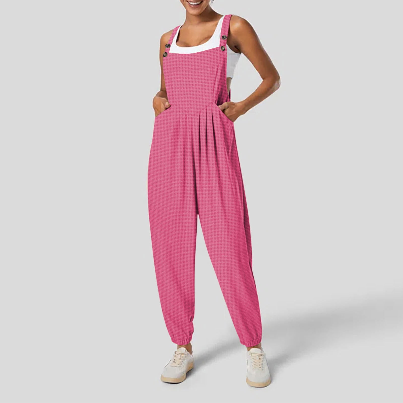 Dwaogom Women's Fashion Cotton Linen Overalls Loose Fit Sleeveless ...