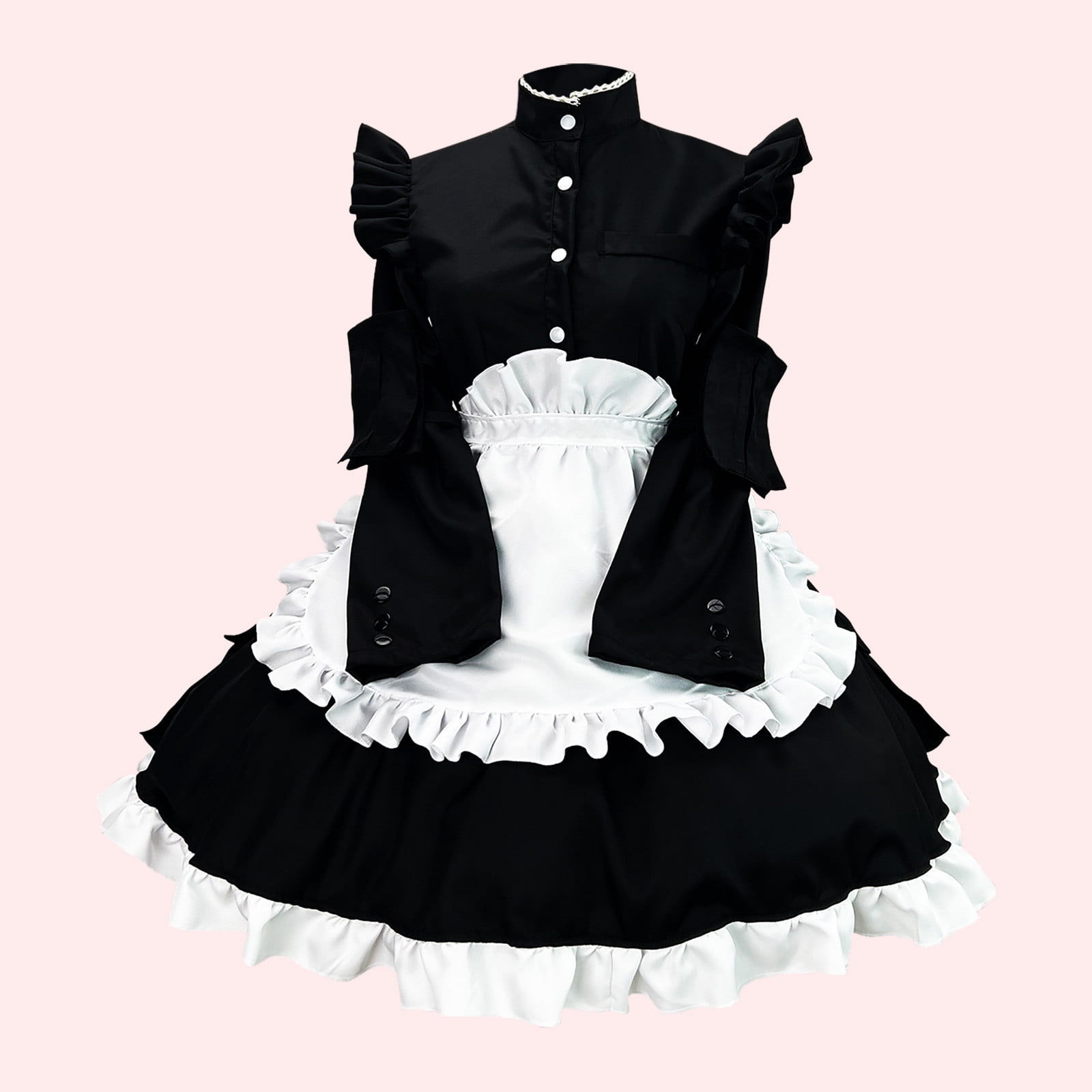 Dwaogom Women's Long Sleeved French Maid Standing Collar Lace Role ...