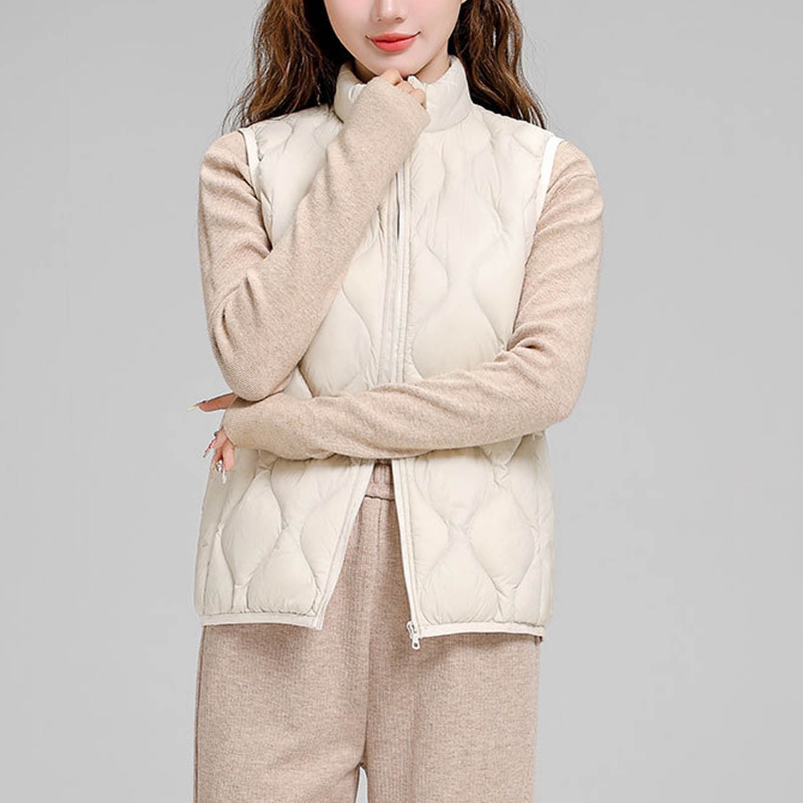 Dwaogom Women's Quilted Vest, Stand Collar Lightweight Zip Padded Gilet ...