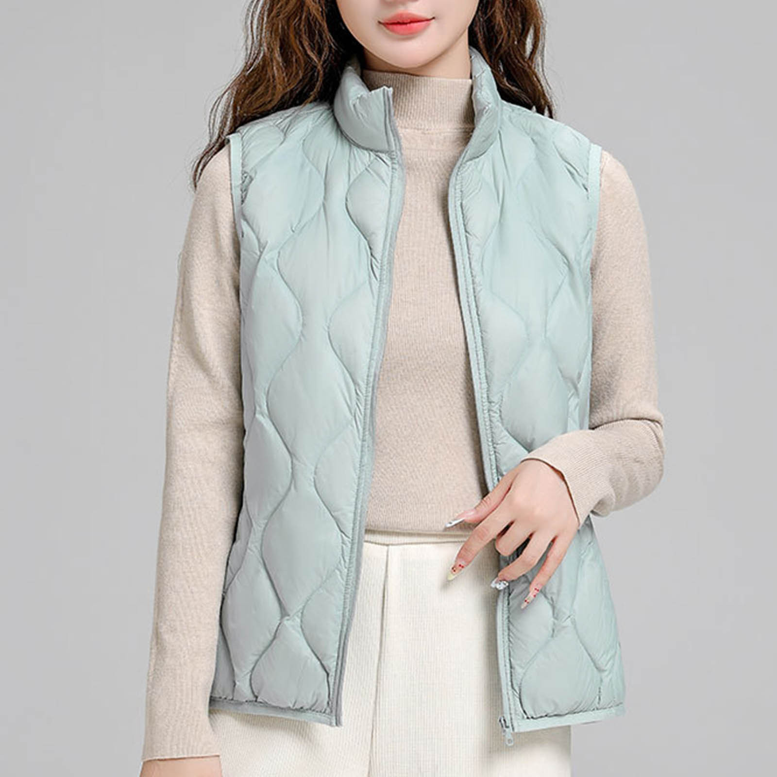 Dwaogom Women's Quilted Vest, Stand Collar Lightweight Zip Padded Gilet ...